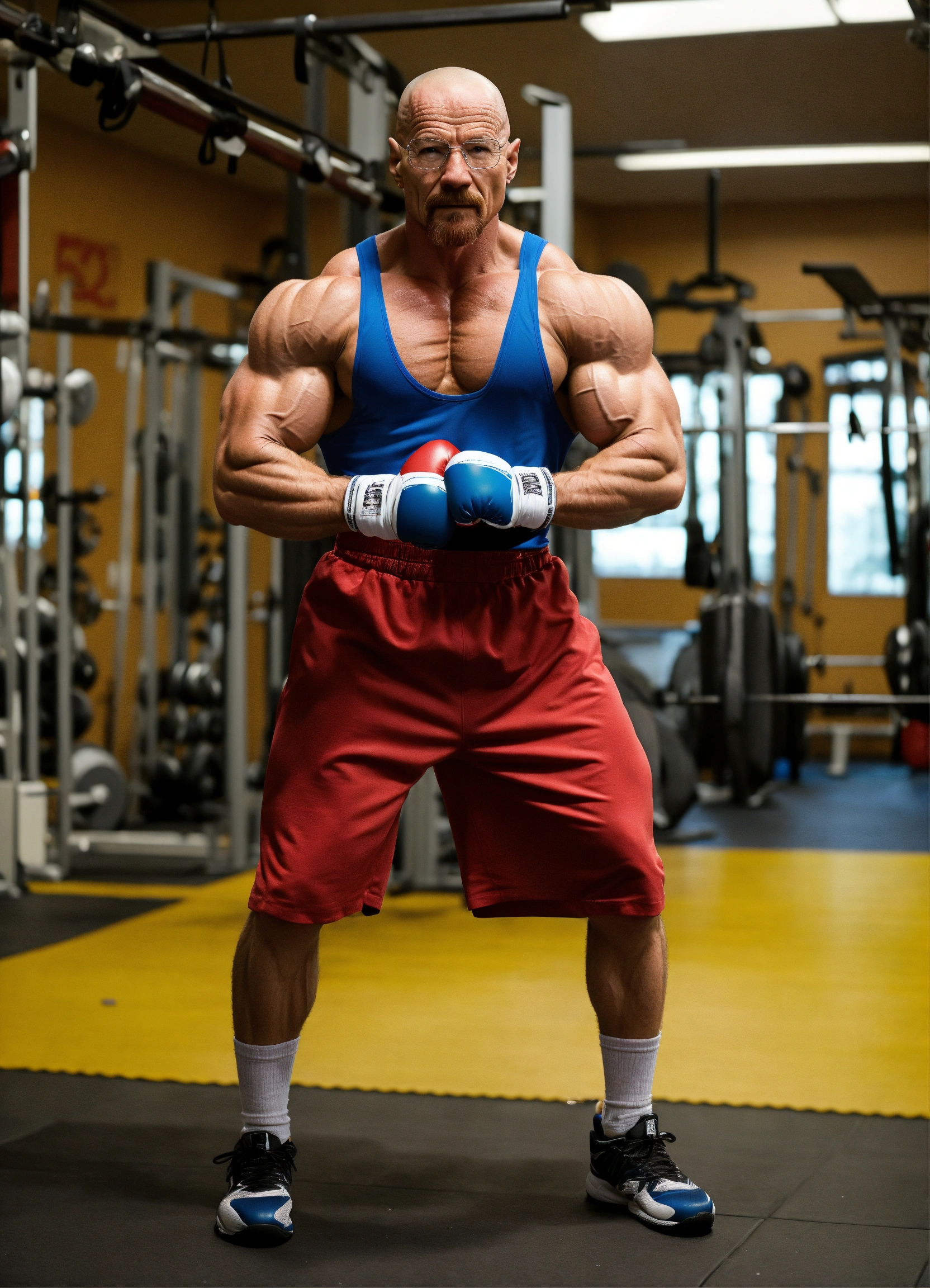 Lexica - Bodybuilder Walter White in the gym with boxing stance