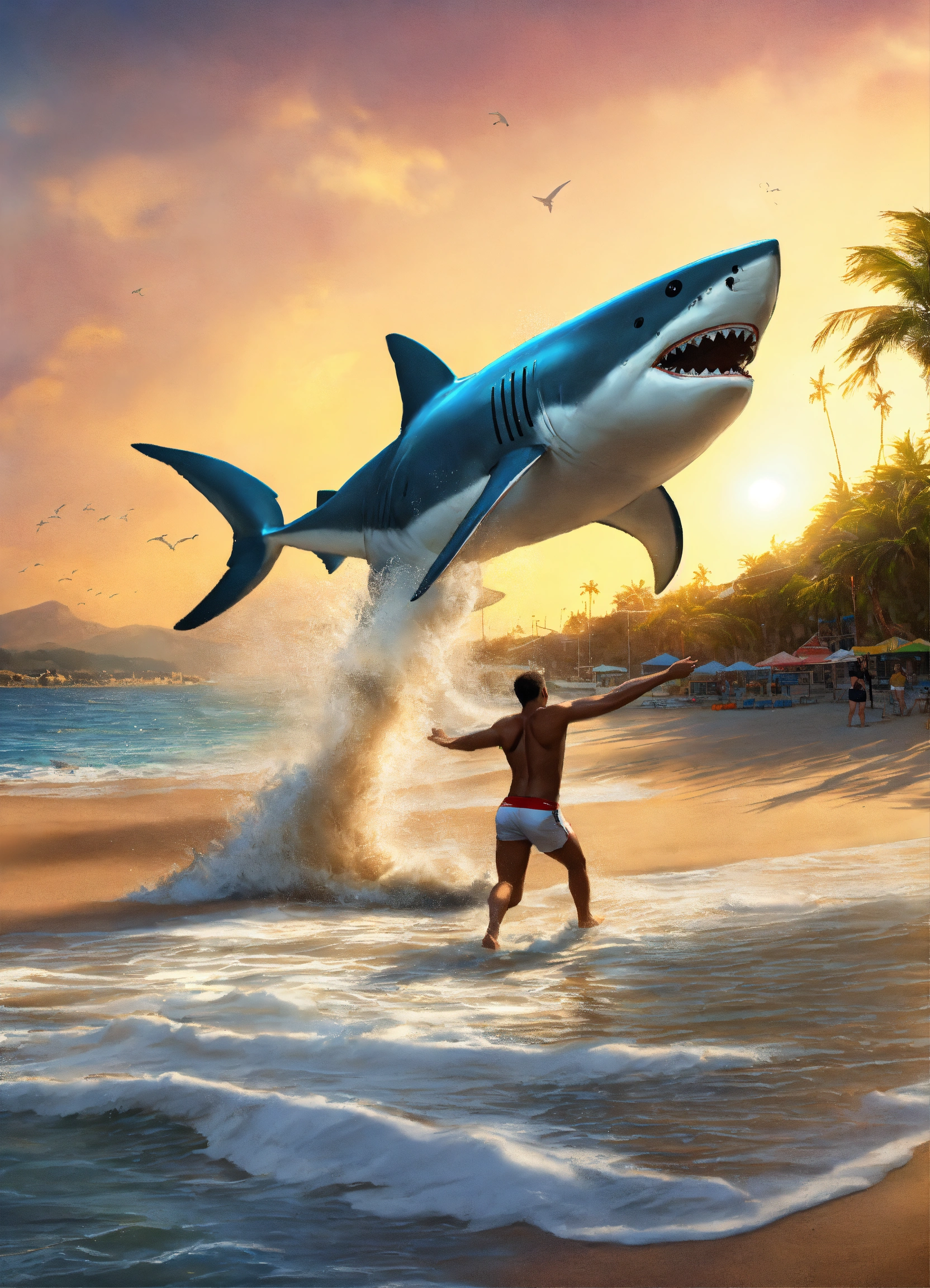 Lexica - A realistic foot hitting beach volleyball, shark attack, foot pass