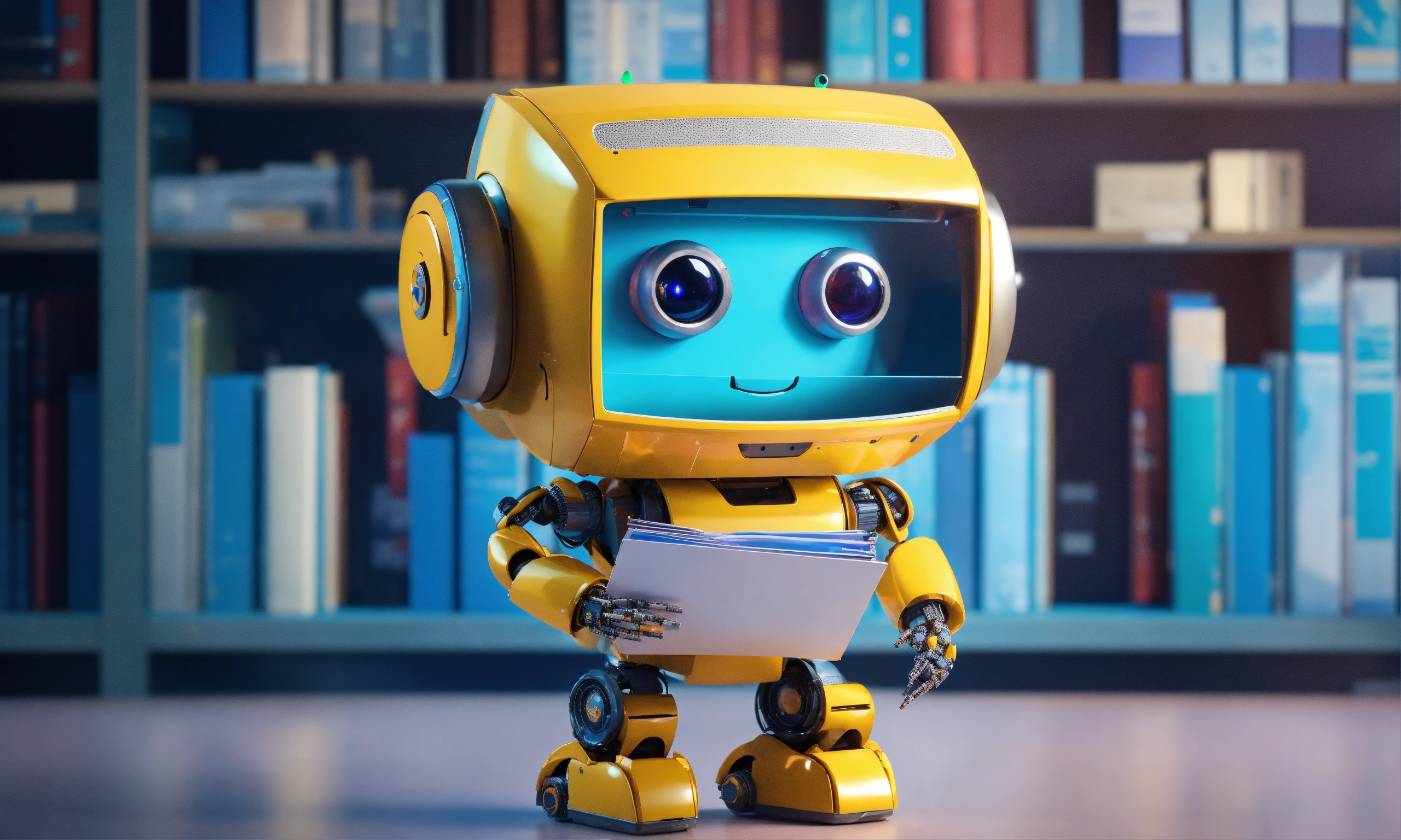 Lexica - Cute robot creature holding profile folder, looking to a ...