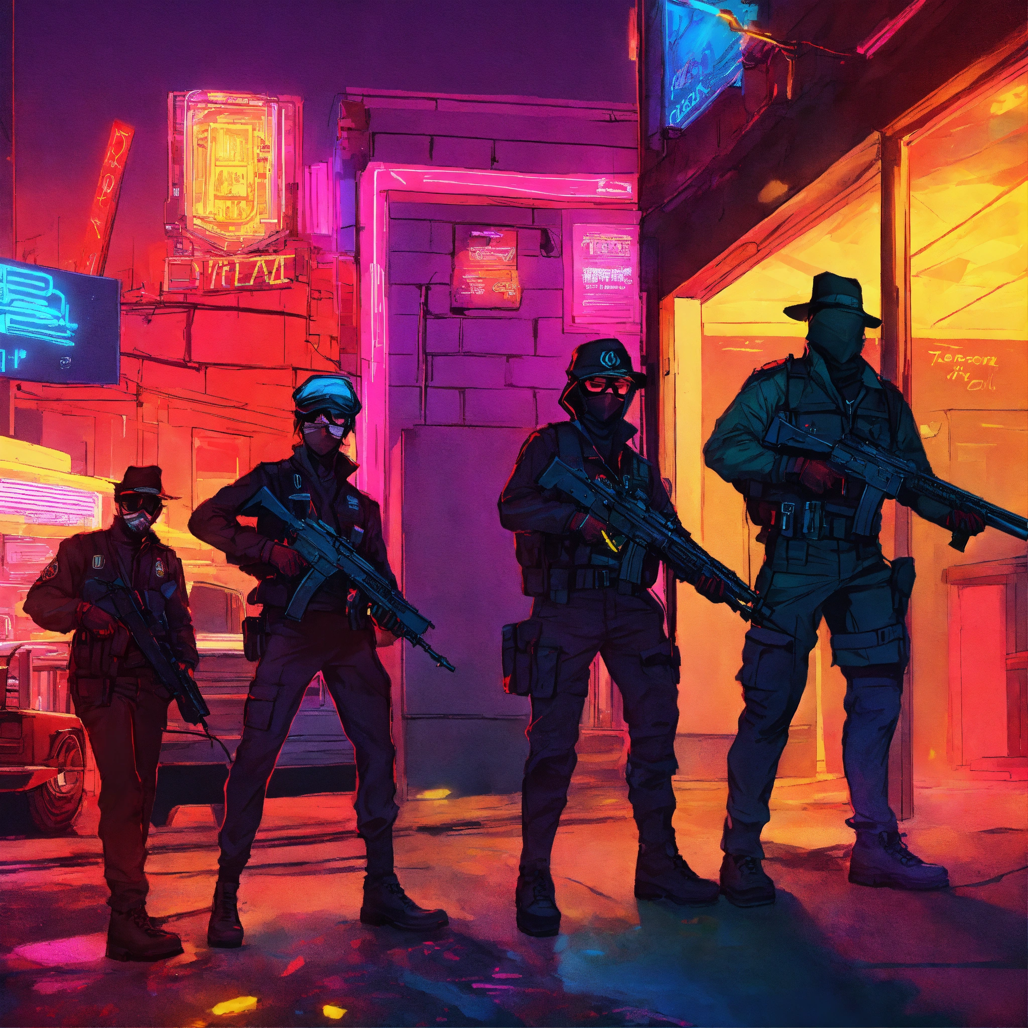 Lexica - Neon-lit town bank heist