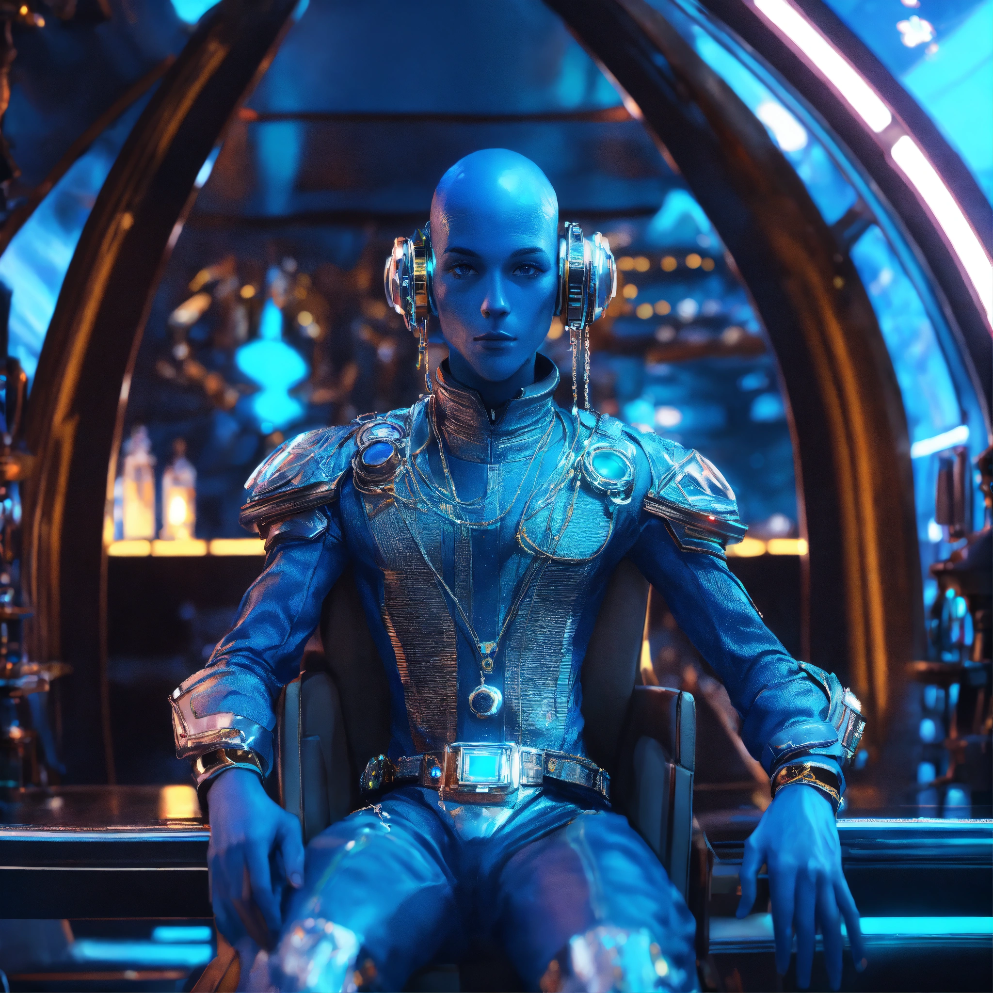 Lexica - Zoom out from a cool blue alien guy wearing space fashion with ...