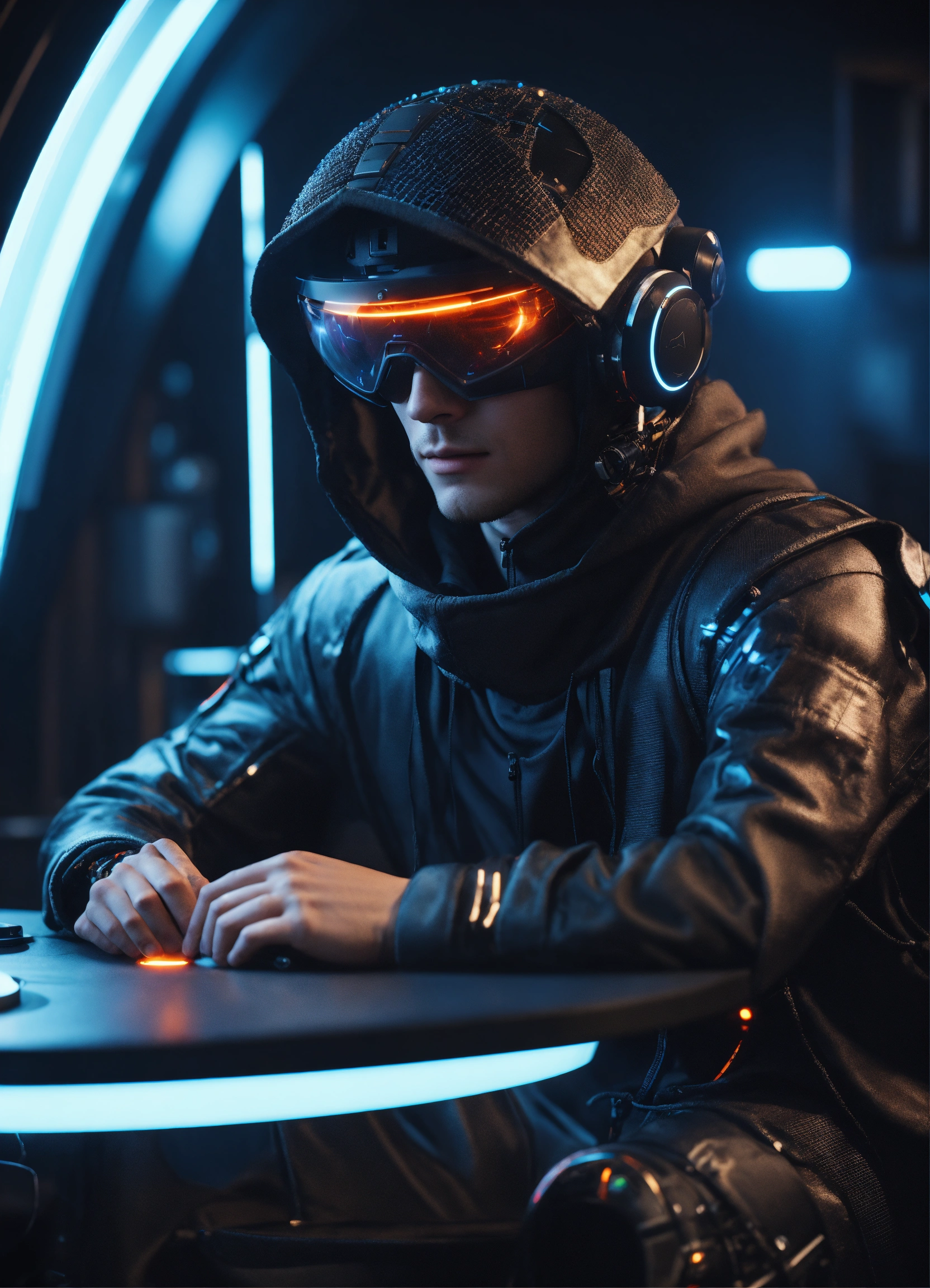 Lexica - Nerdy 25 year old male cyborg hacker wearing futuristic ...