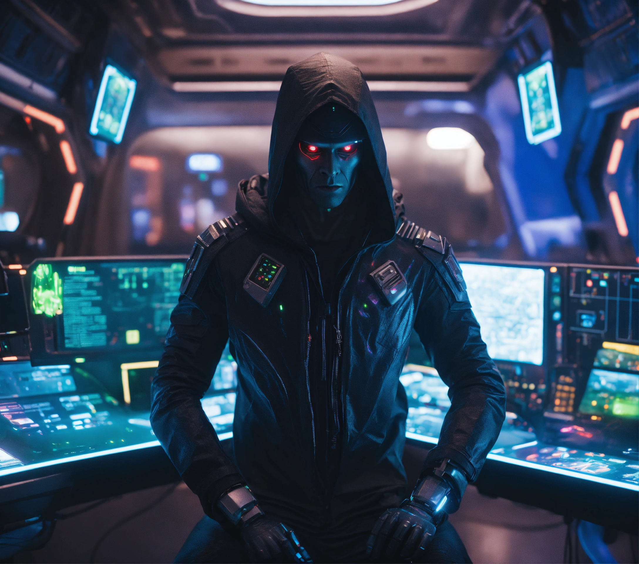 Lexica - Male alien mutant half cyborg half monster hacker wearing a ...