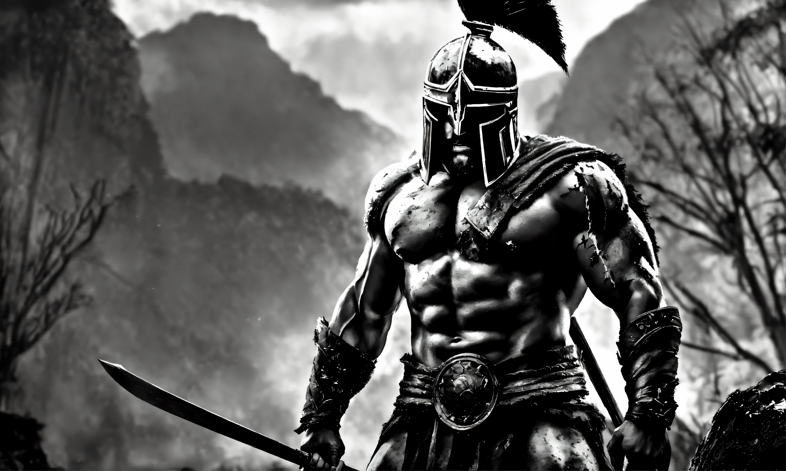 Lexica - Black and white illustration, Wide angle environmental full ...