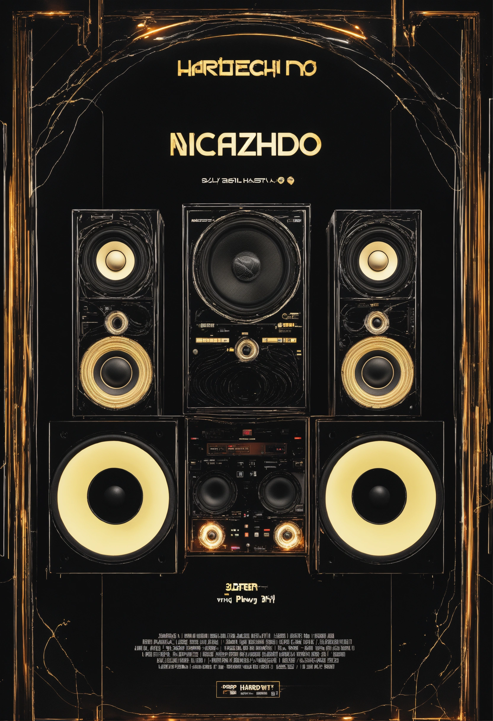 Lexica - Hardtechno party poster with 3 flowing subwoofers and deep ...