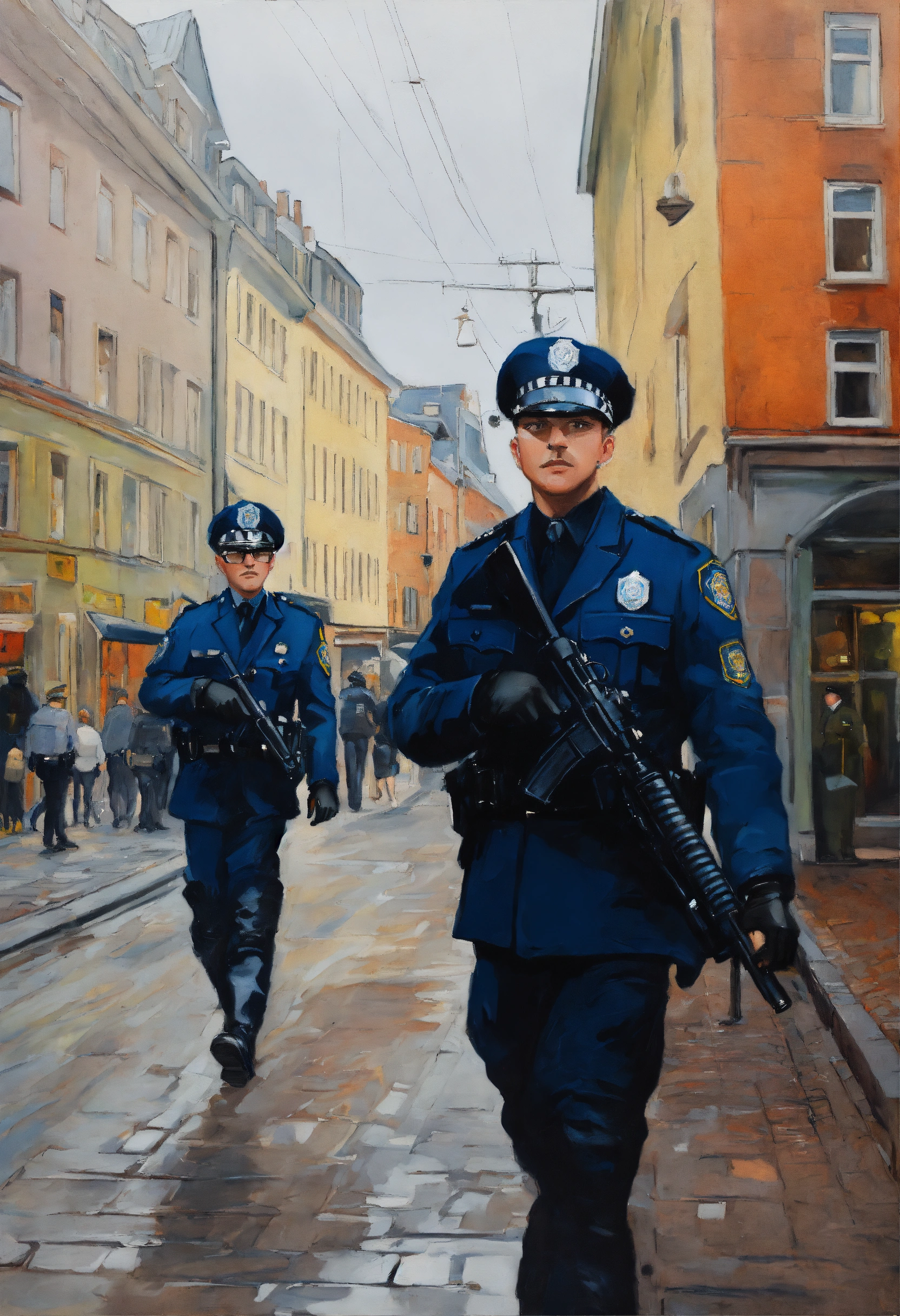 Lexica - Gothenburg police, cartoon oil painting