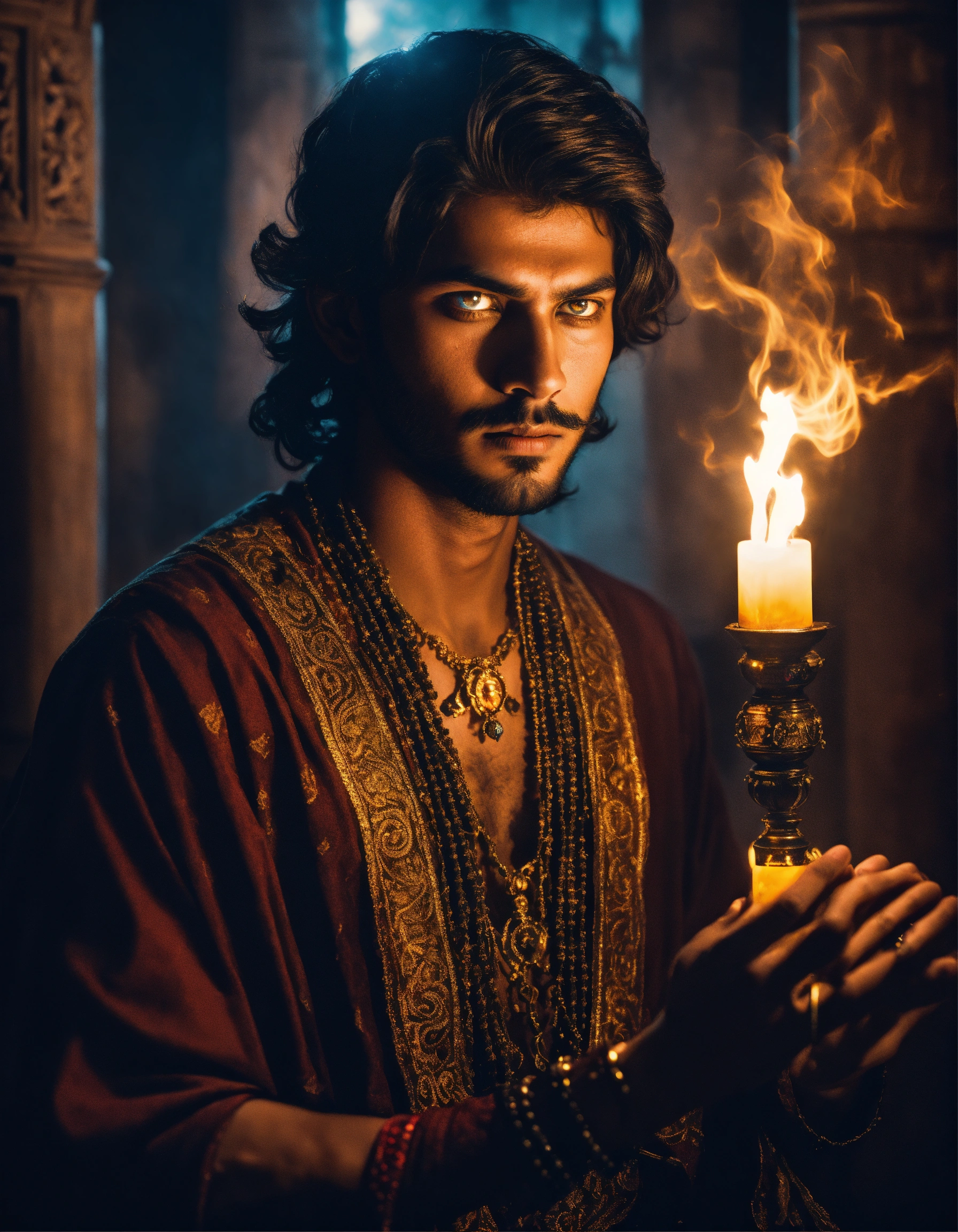 Lexica - Dramatic portrait of a young handsome, wicked indian sorcerer ...