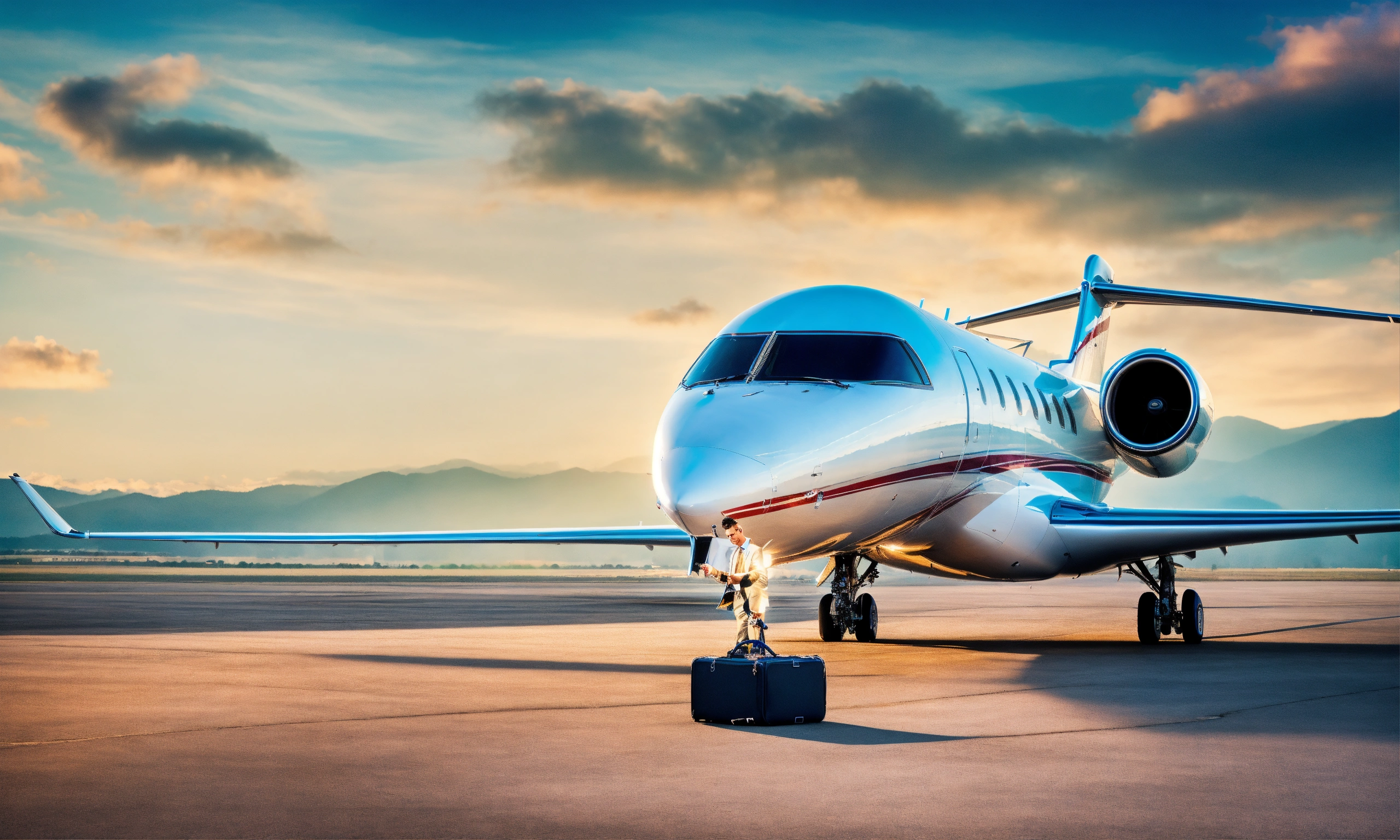 Lexica - Cool businessman standing in the front of a modern private jet ...