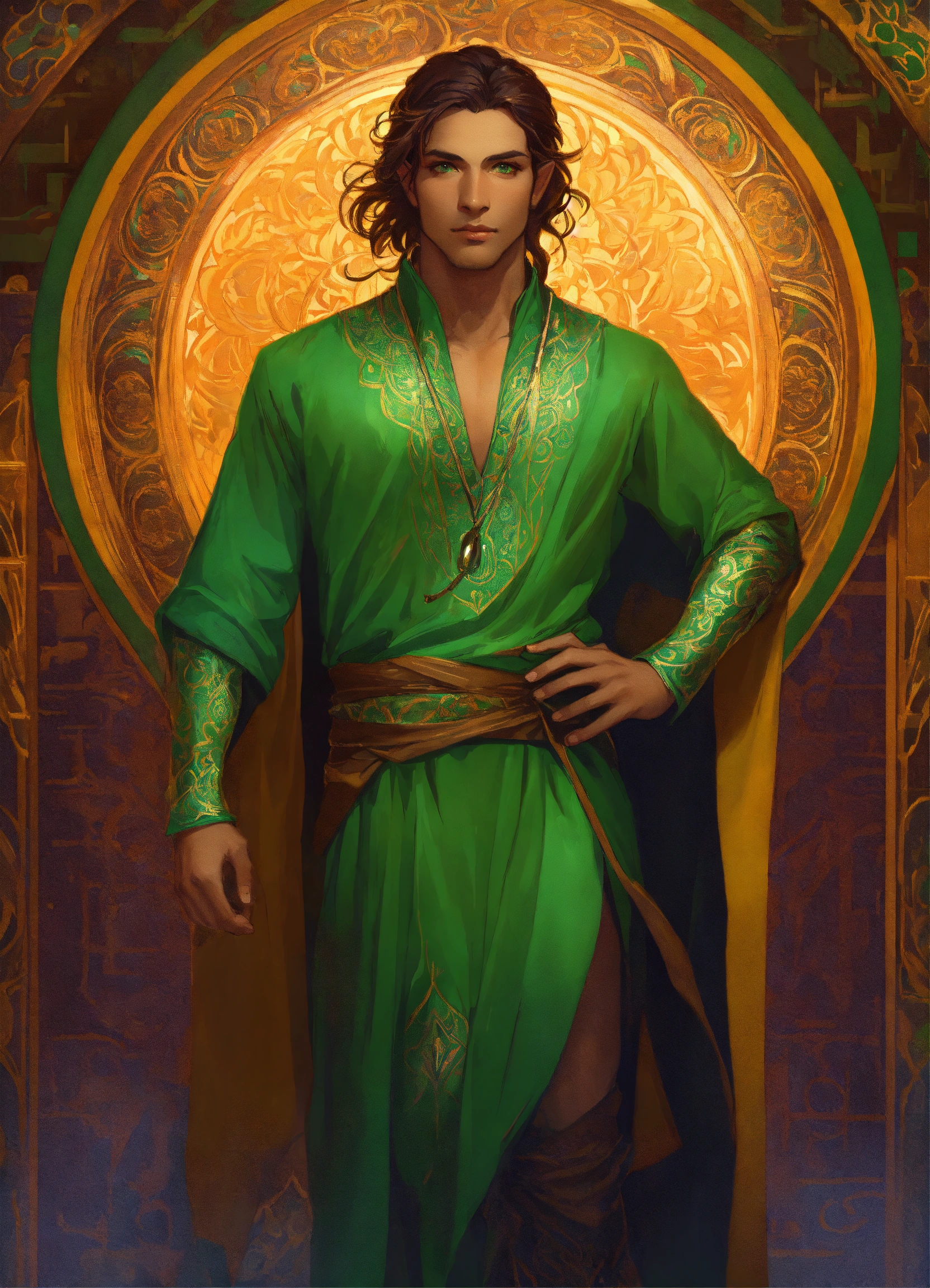 Lexica - Full body portrait of handsome persian elf male wizard, high ...