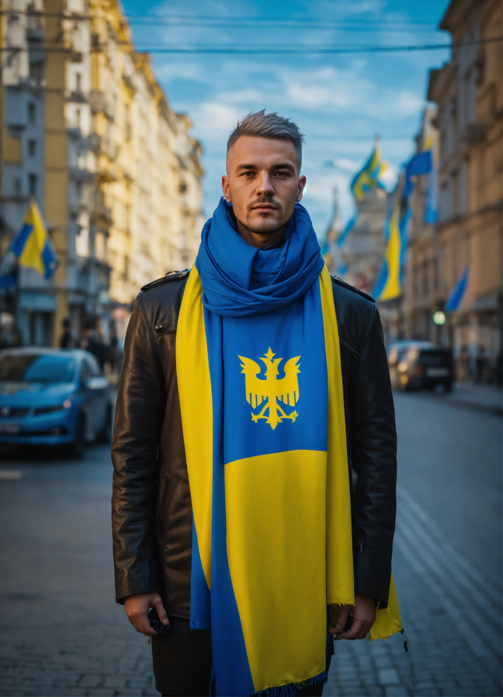 Lexica - Cyberpunk сute man with ukraine Flag, on street Kiev, without ...