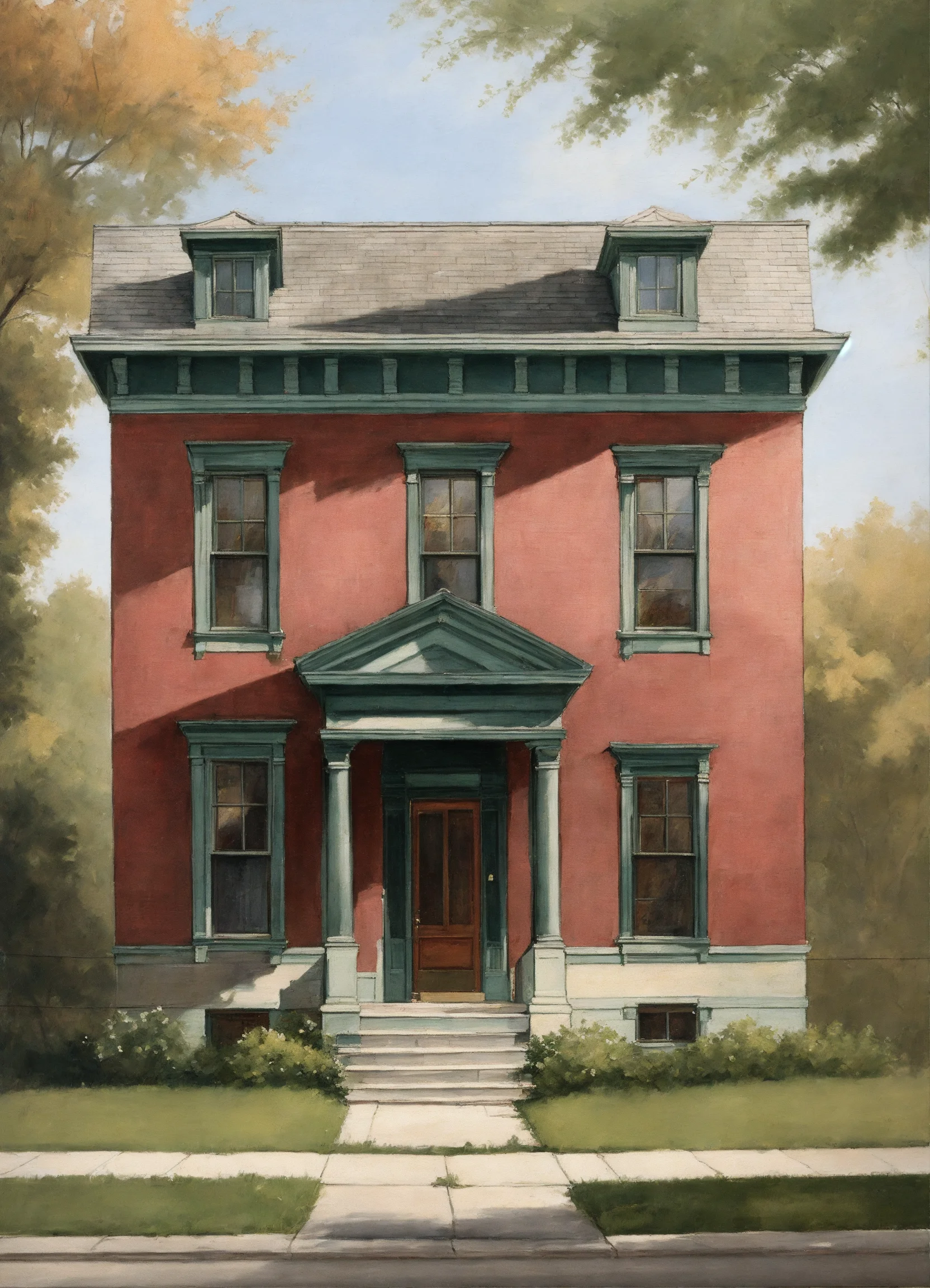 Lexica - Historic painting rendering, 1800s, Italianate two story house ...