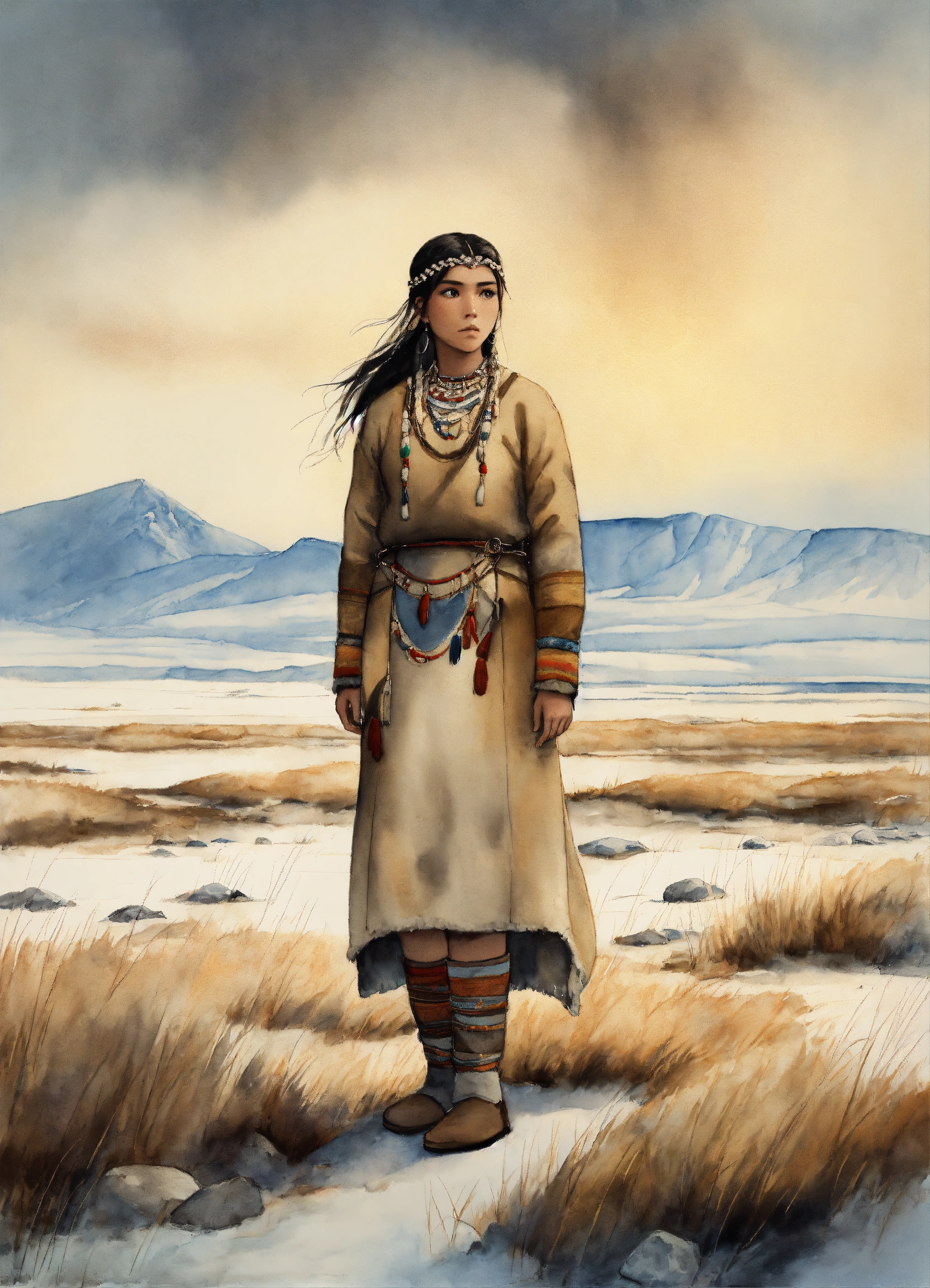 Lexica - Full body Illustration of an inuit woman, young, 18 years old ...