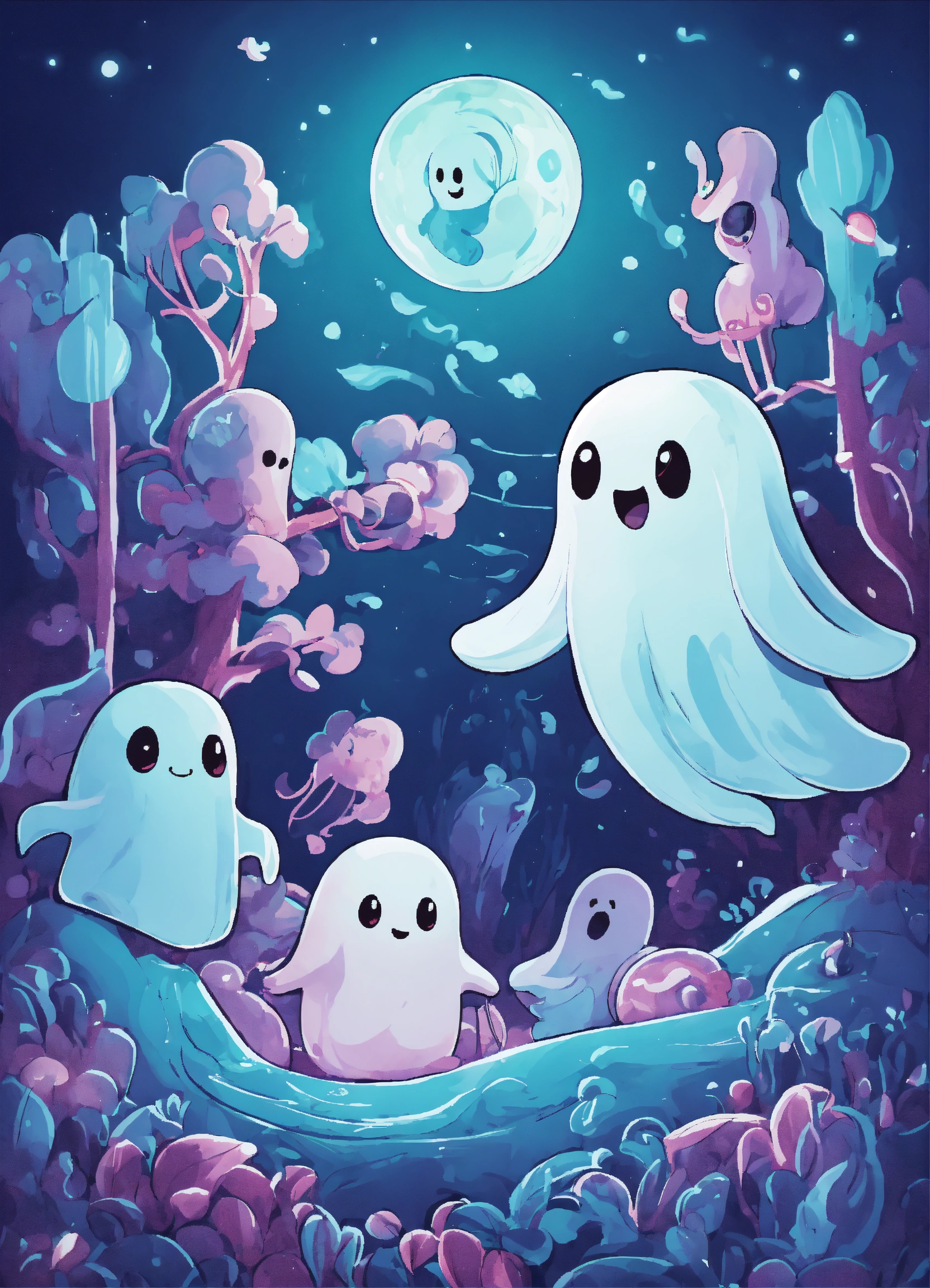Lexica - Generate a cute playful ghosts stunning cover page ...