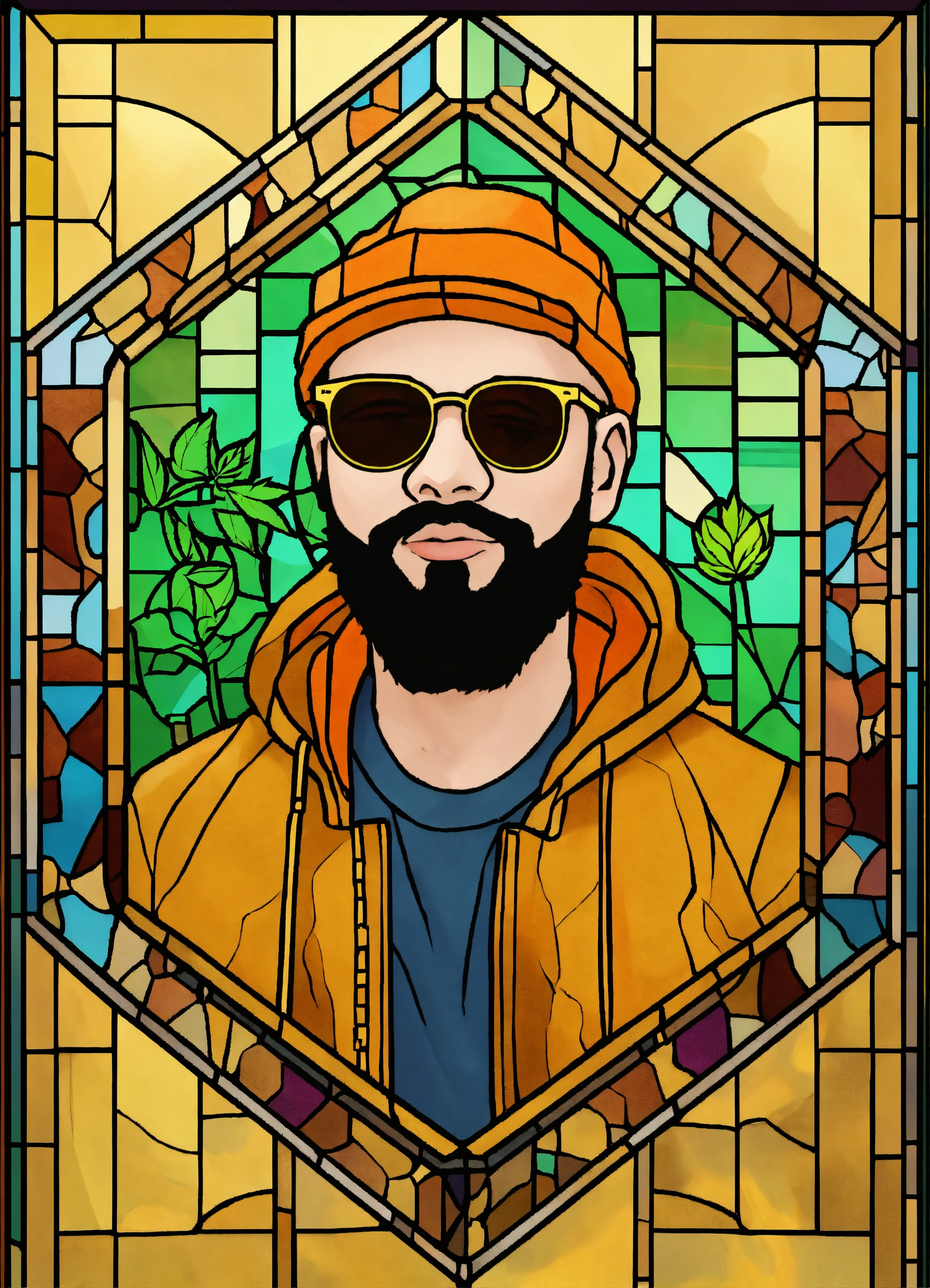 Lexica - HD, 4K, Background is stained glass with images in the stained ...