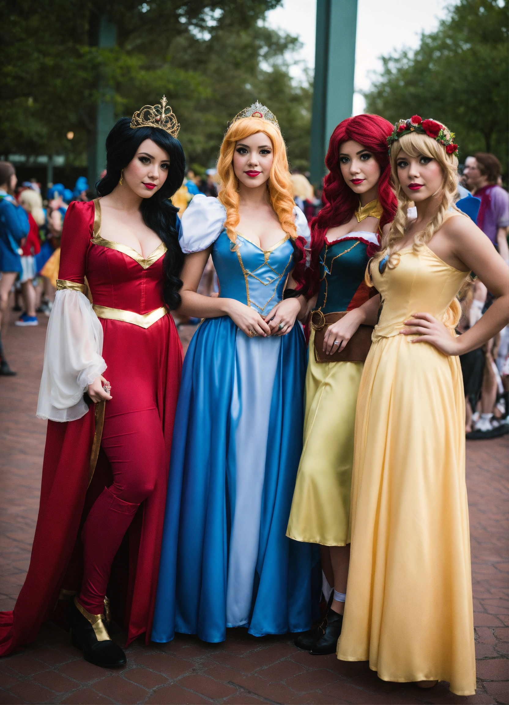 Lexica - Comic con group photo, disney princess cosplays, shot on Sony ...