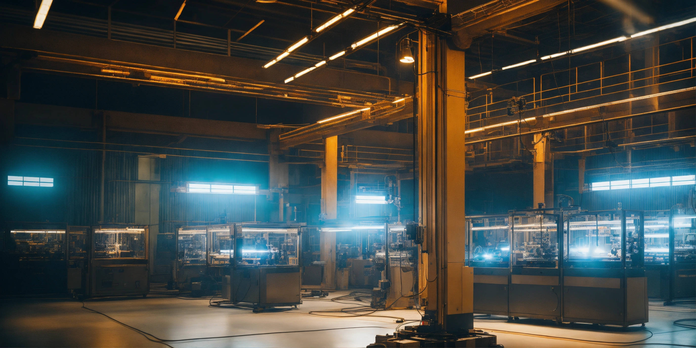 Lexica - Industry hall with wire fence inside and automatic robotic ...