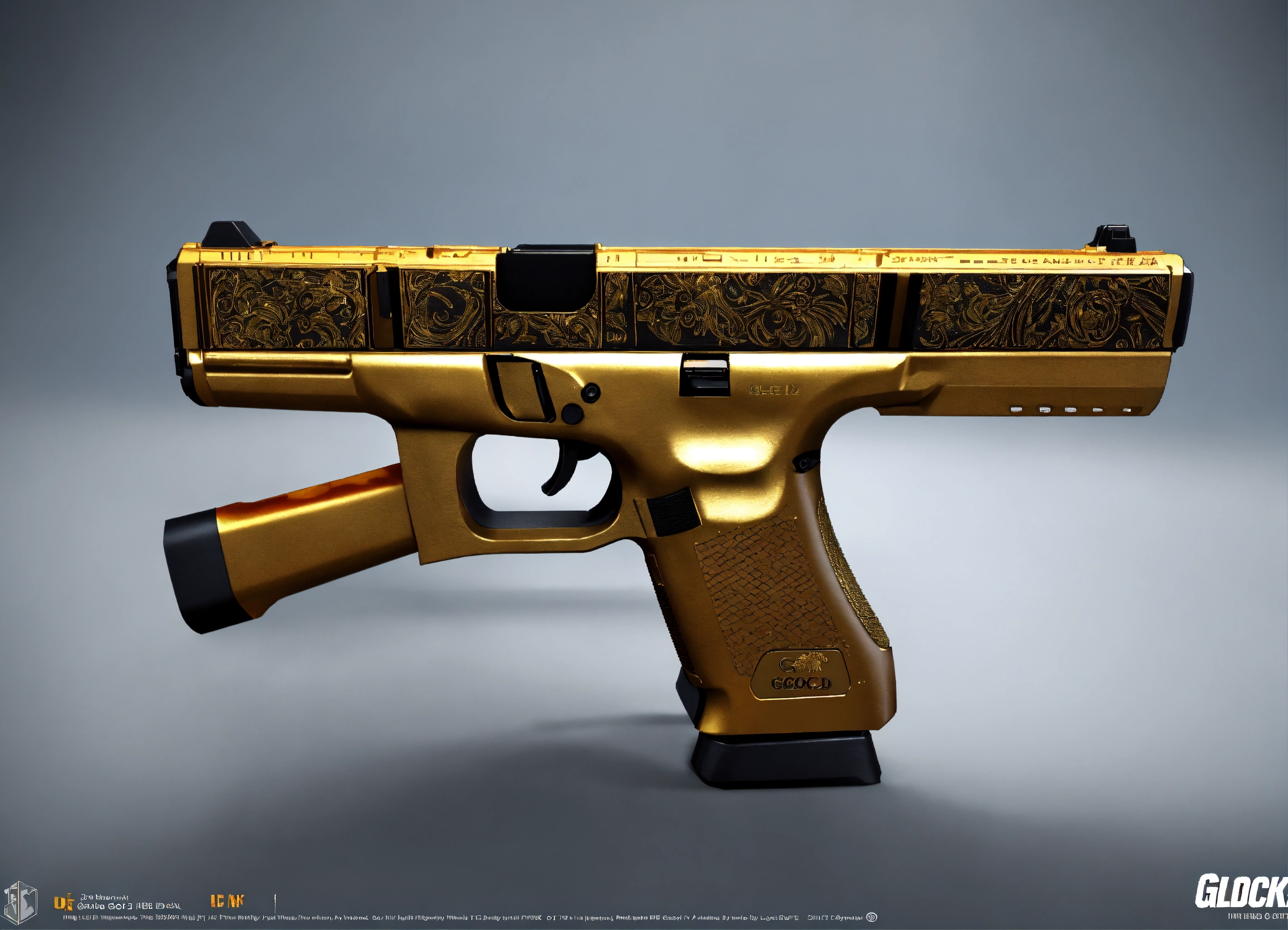 Lexica - (SIDE-VIEW) golden, glock, intricate, 128K, UNREAL ENGINE
