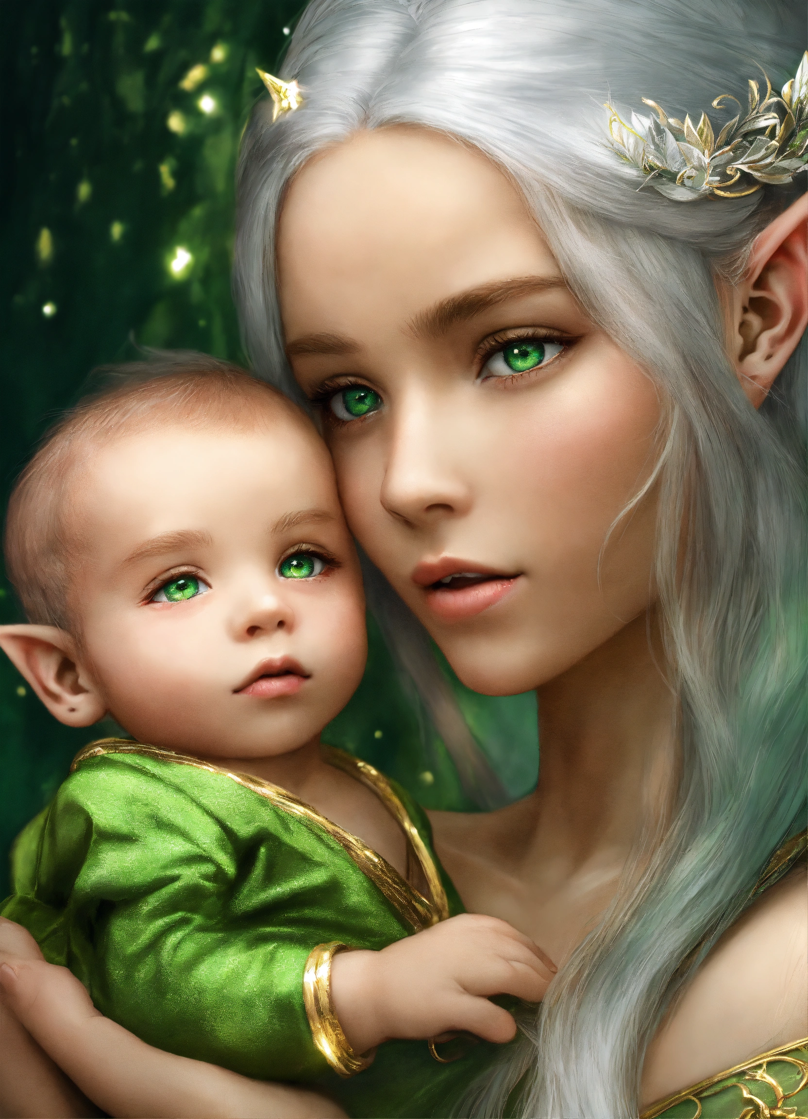 Lexica - Fantasy, baby, elf, gold skin, green eyes, silver hair, new ...