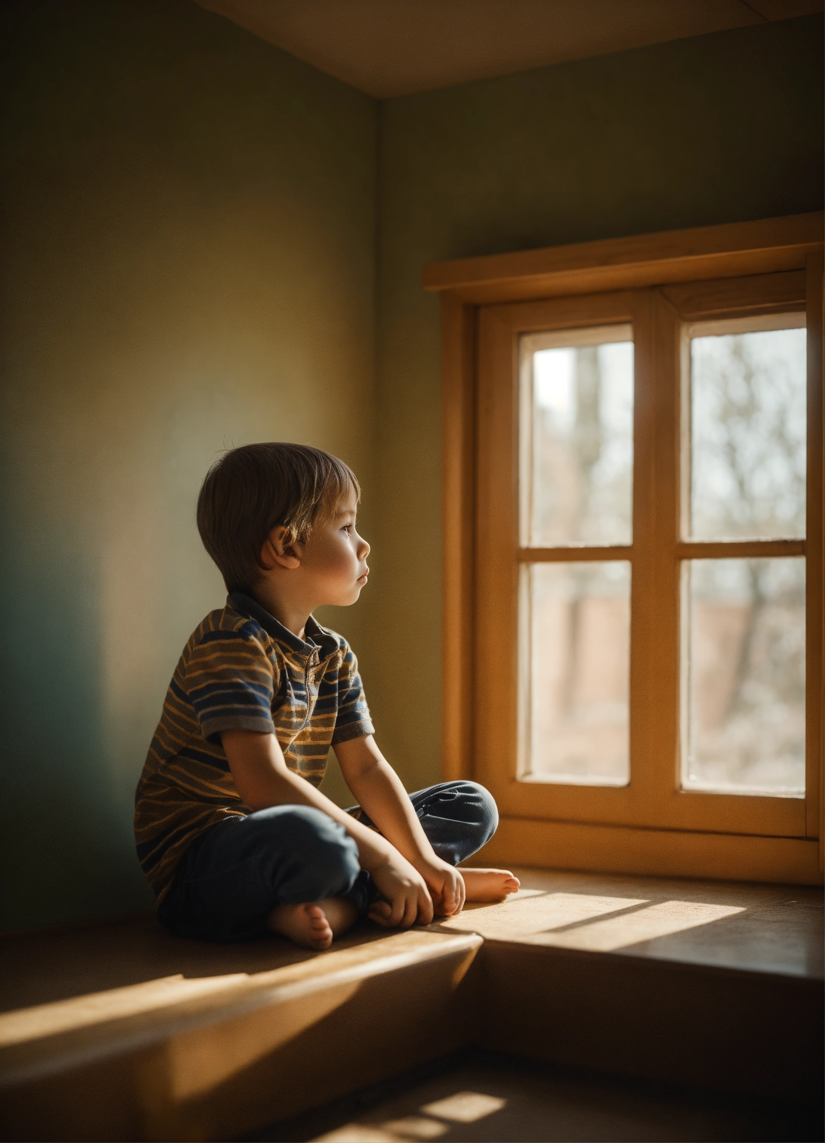 Lexica - A sad child sits and looks out the window as children play ...