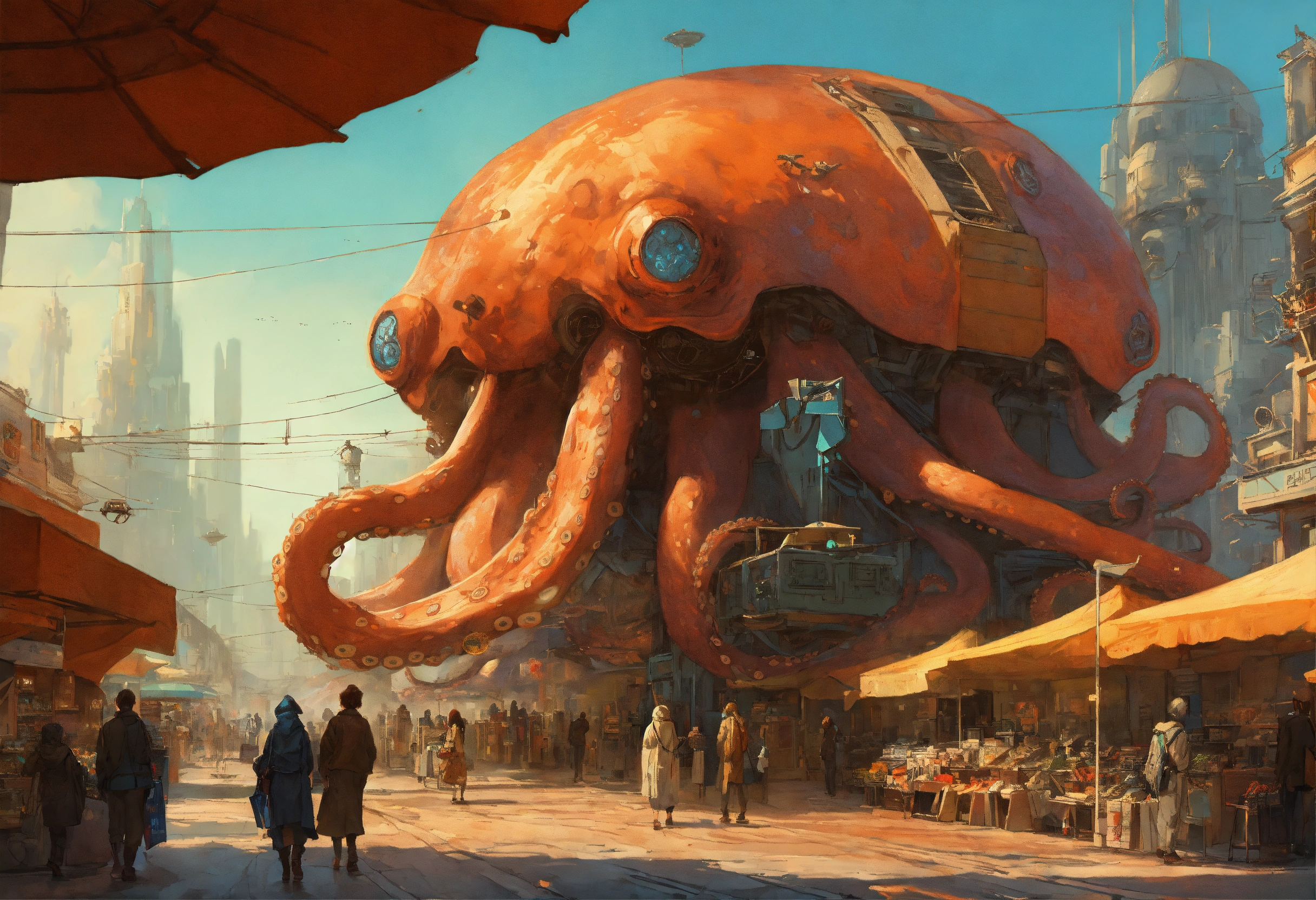 Lexica - Huge octopus doing shopping in a star wars movie vibrant ...