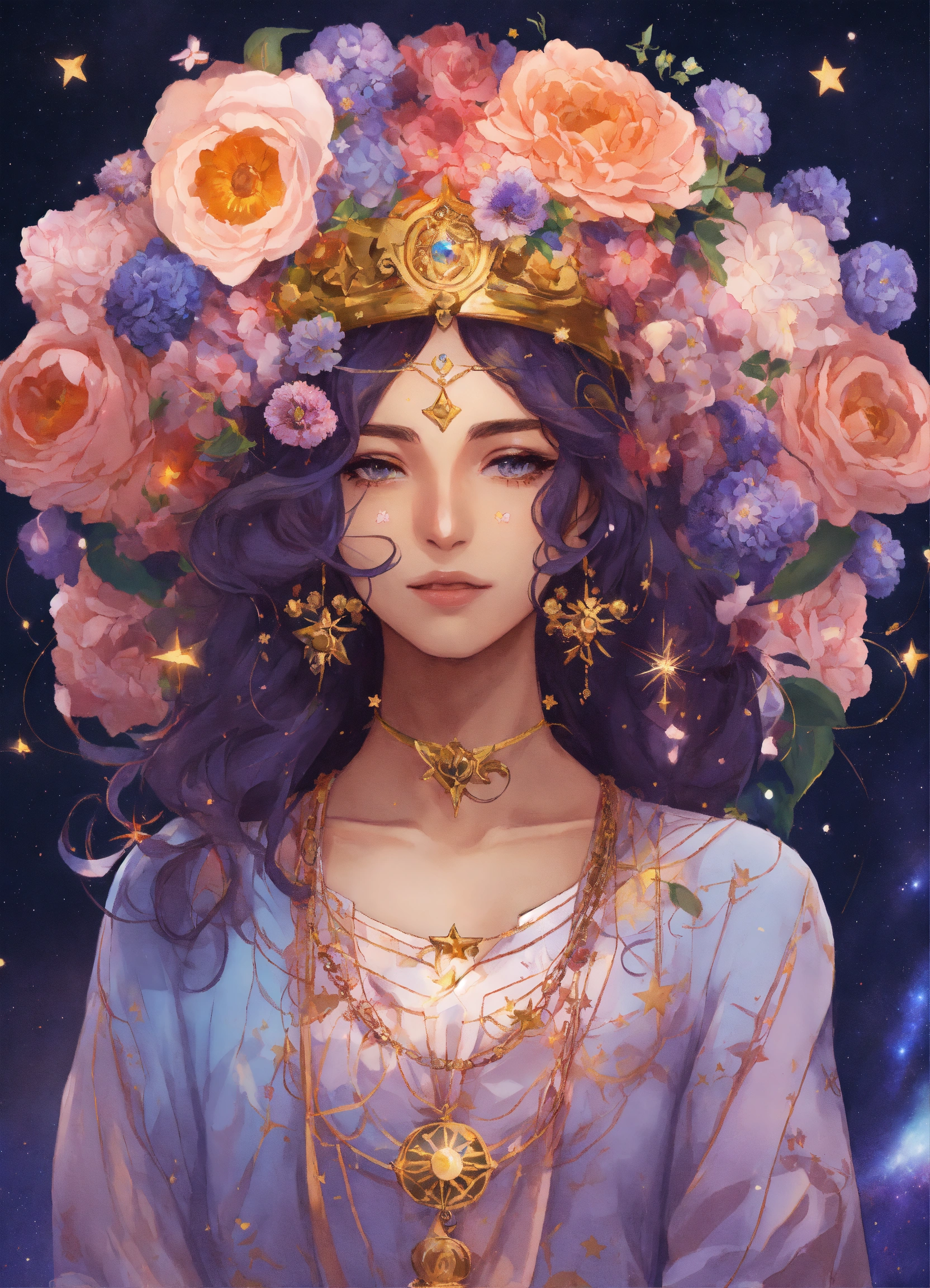 Lexica - The star sign of libra personified as a person, flower crown ...