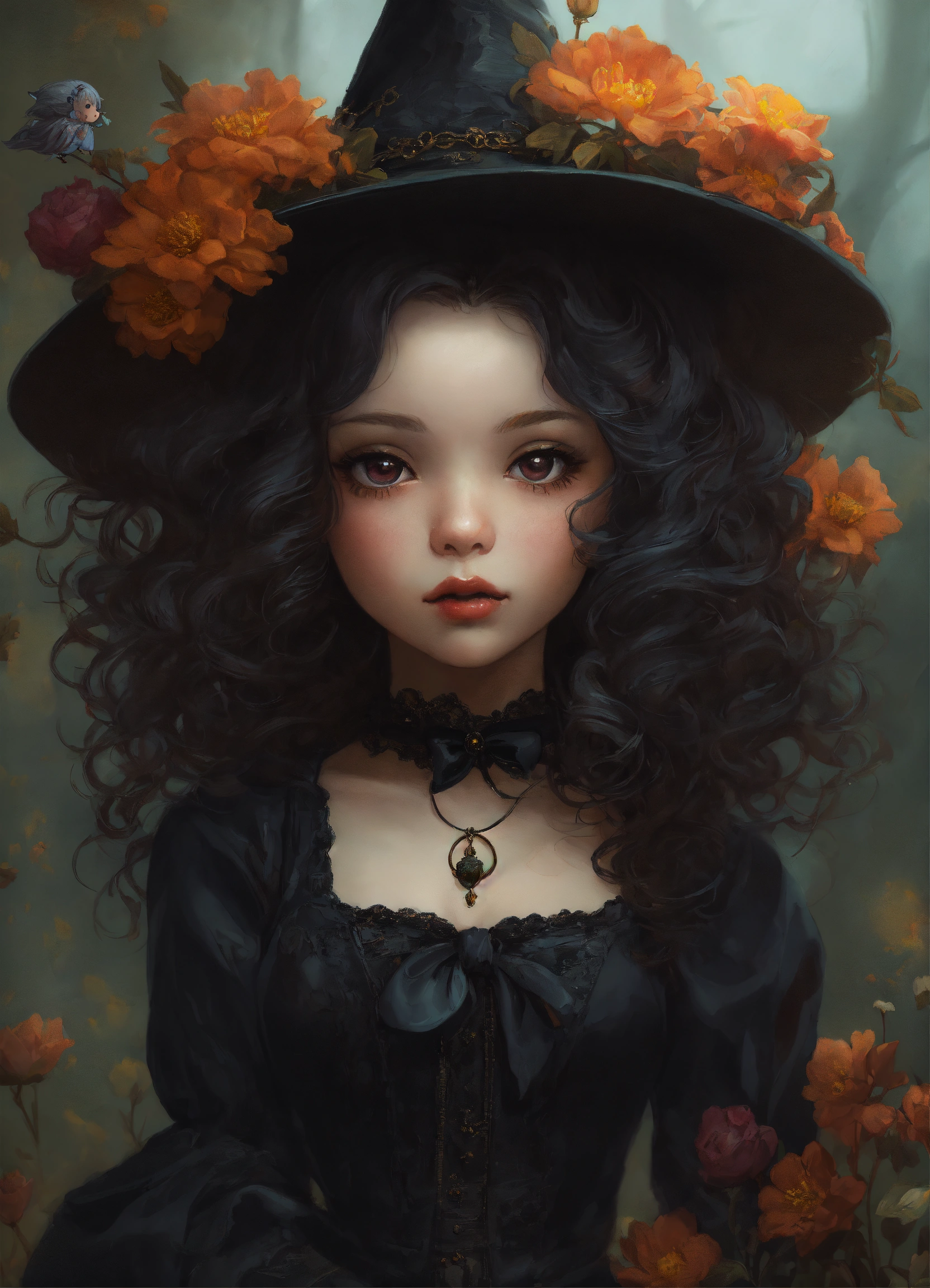 Lexica - Portrait of a cute gothic chibi girl kewpie witch clothes ...