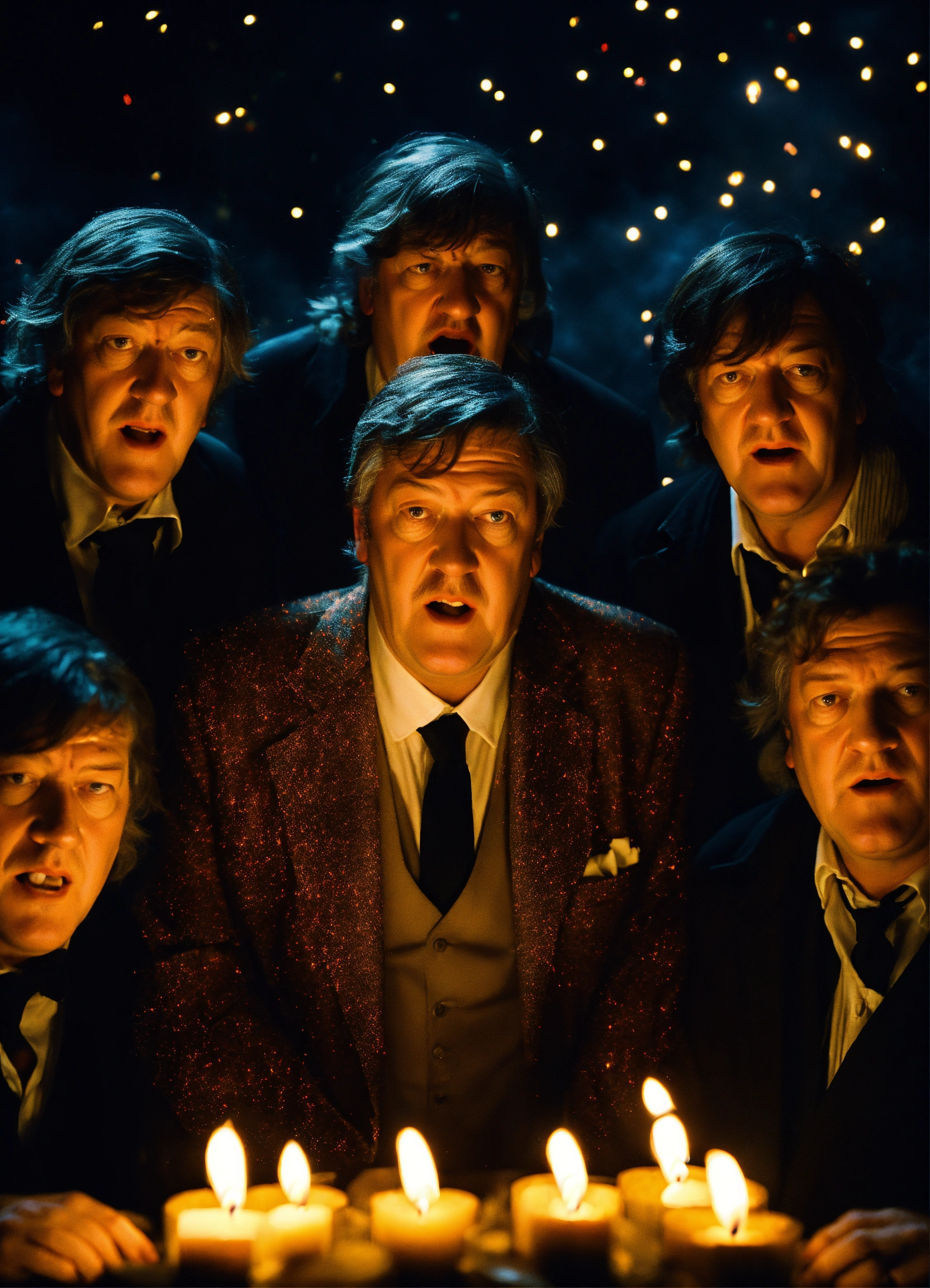 Lexica - Cinematic Portrait of Stephen fry and dozens of his Identical ...