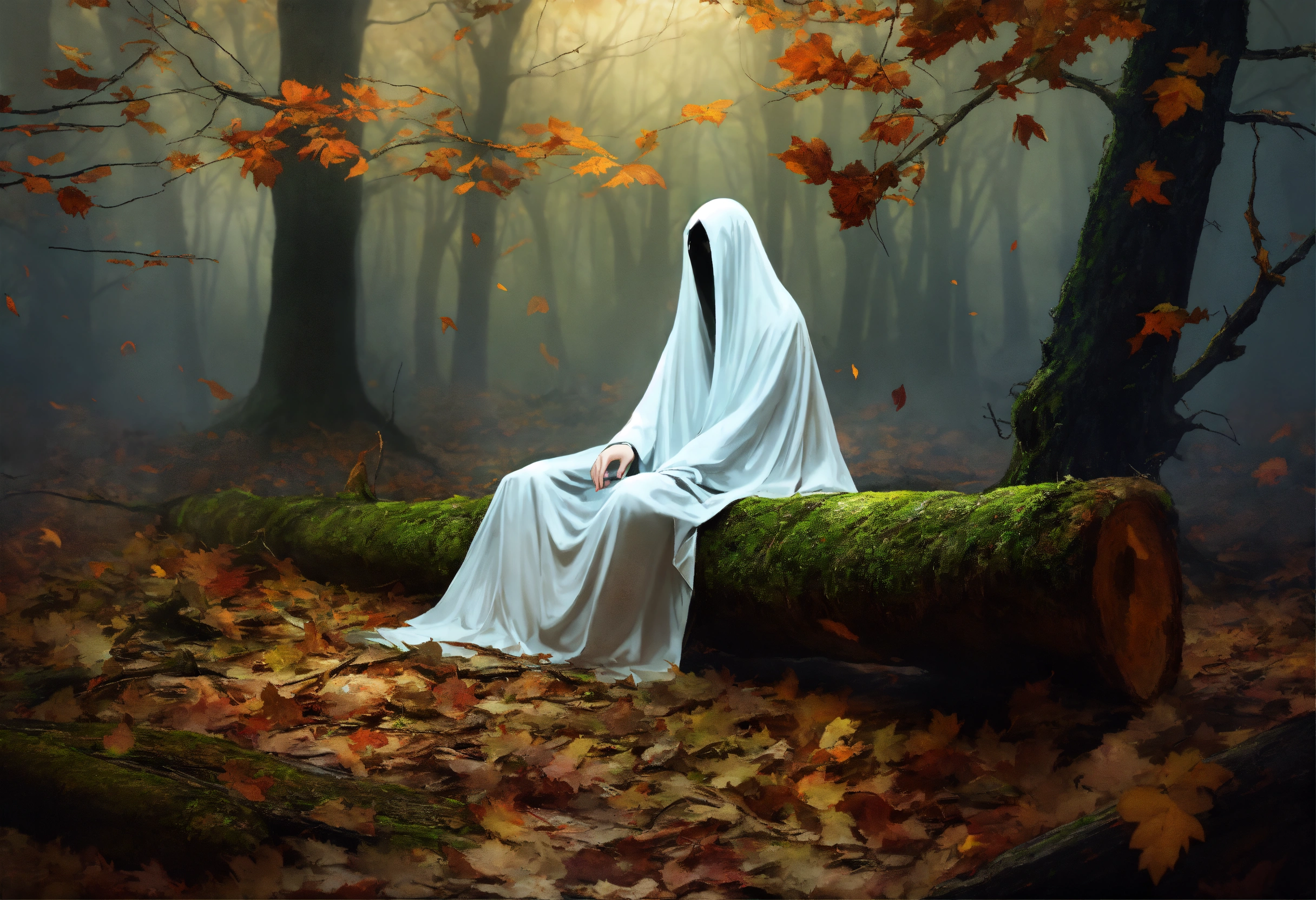 Lexica - Create a digital art piece featuring a white ghost sitting on ...