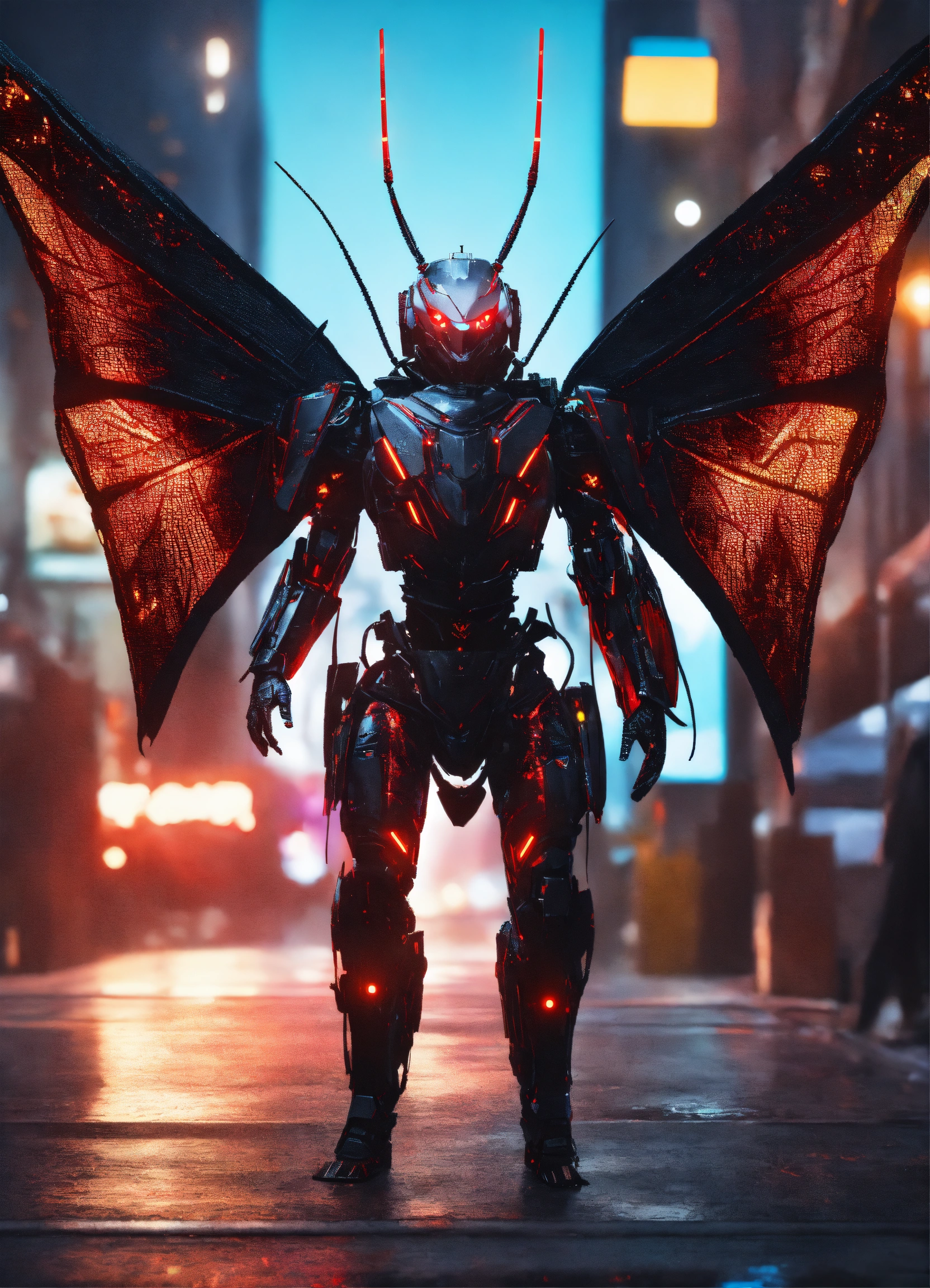 Lexica - Close up of black cockroach faced humanoid with red glowing ...