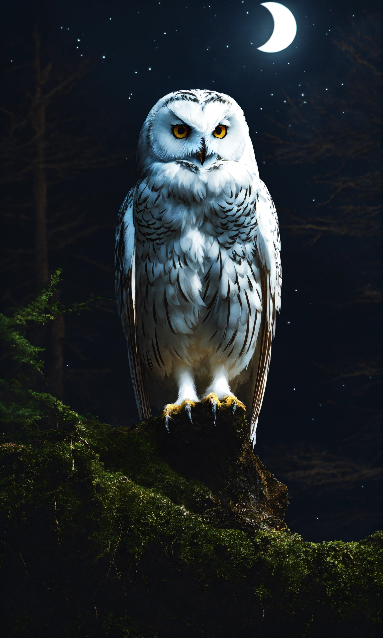 Lexica - Cinematic image of white owl of North America at night new moon