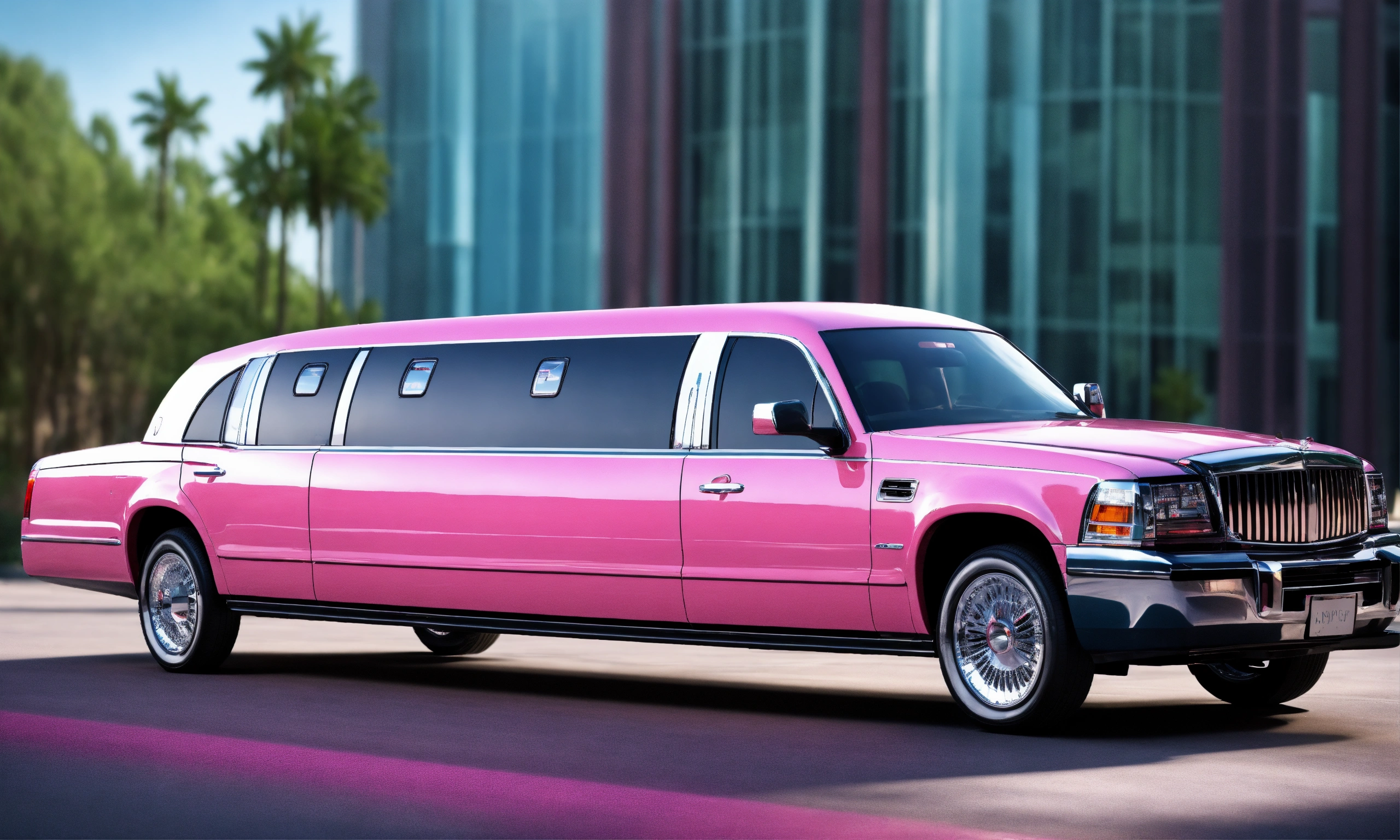 Lexica - Long pink limo, car rental, 3D, photo-realistic, 4K, high ...