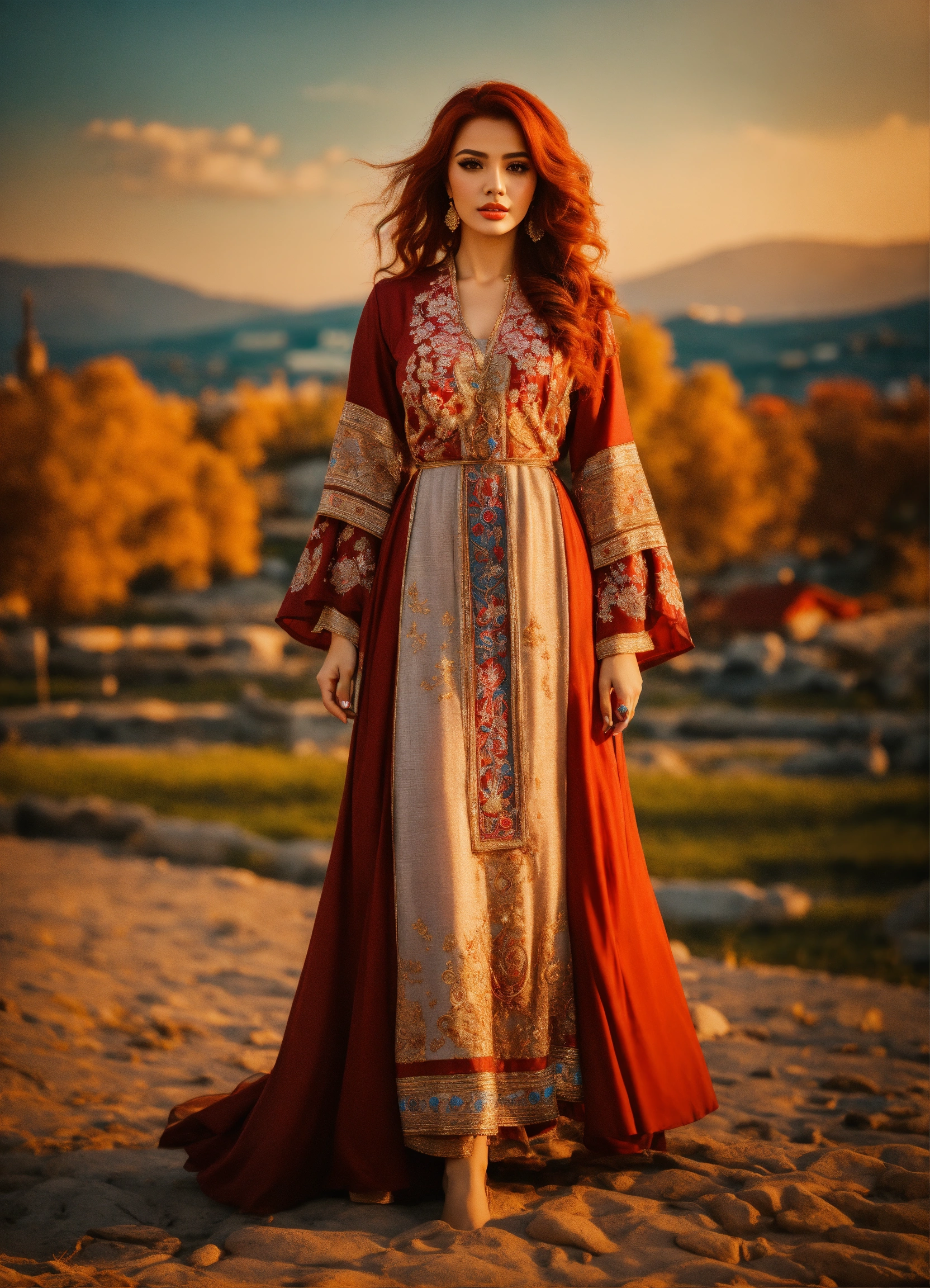 Lexica - Beautiful turkish woman, traditional dress, redhead, bosphor ...
