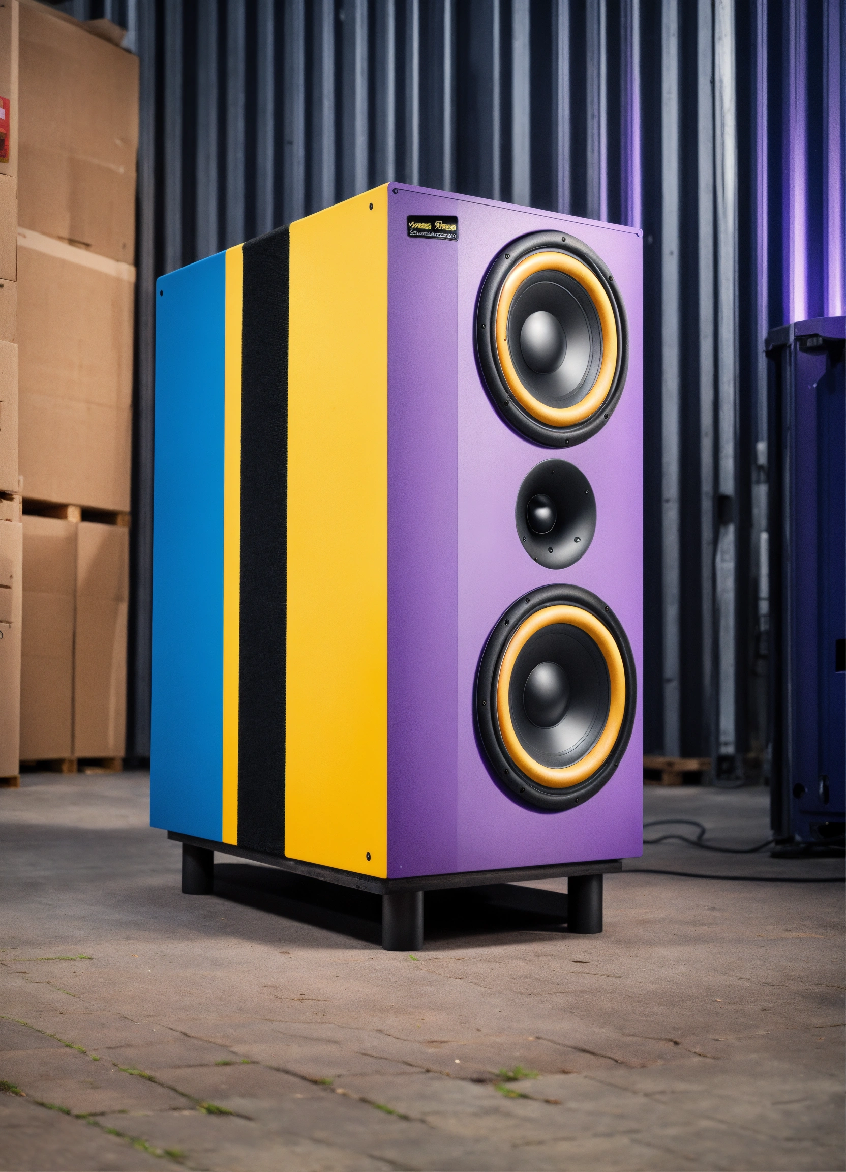 Lexica - A wooden passive subwoofer stand alone next to a warehouse ...