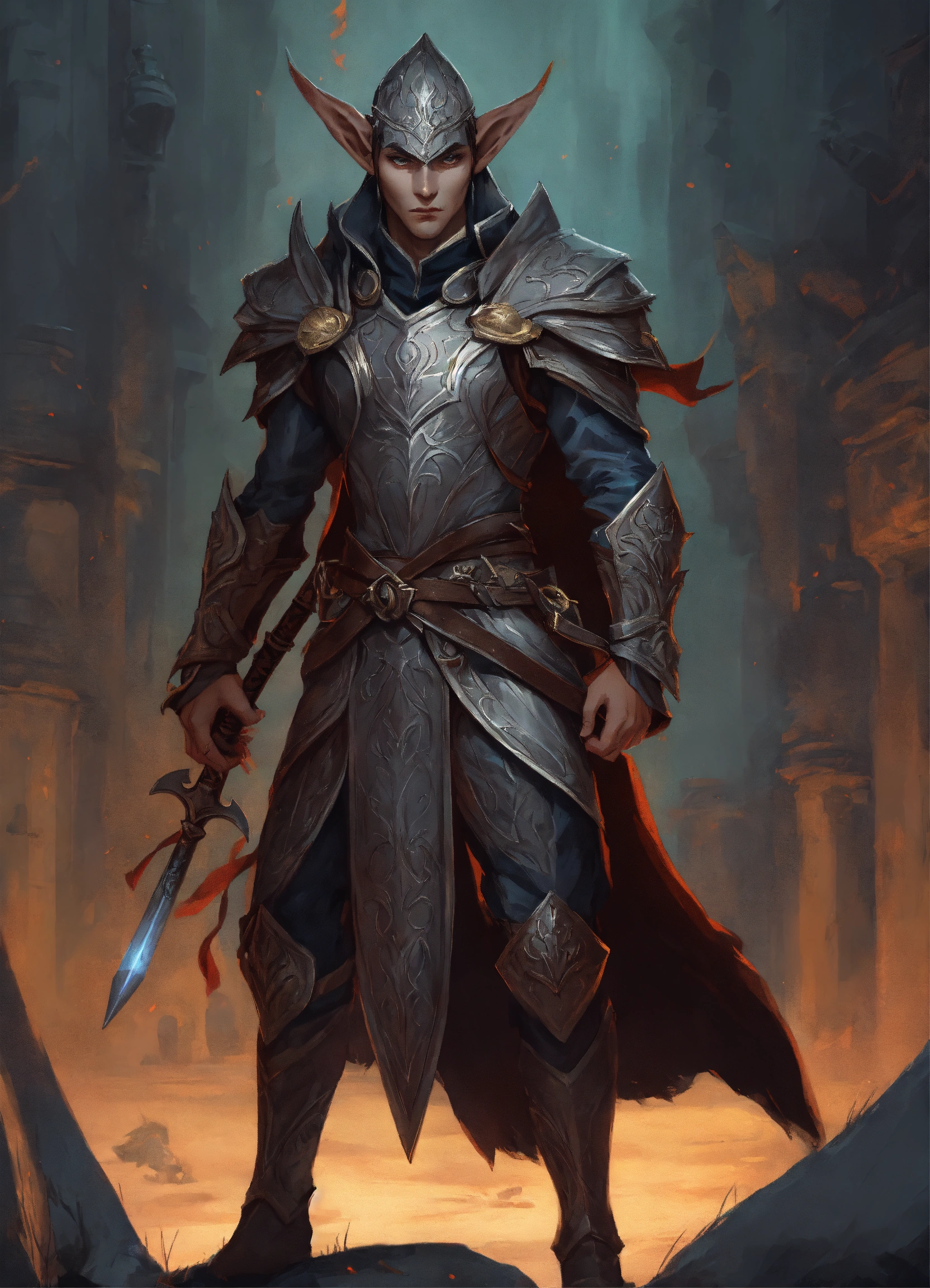 Lexica - Shadow Elf with Gray Skin, small pointy ear, defensive stance ...