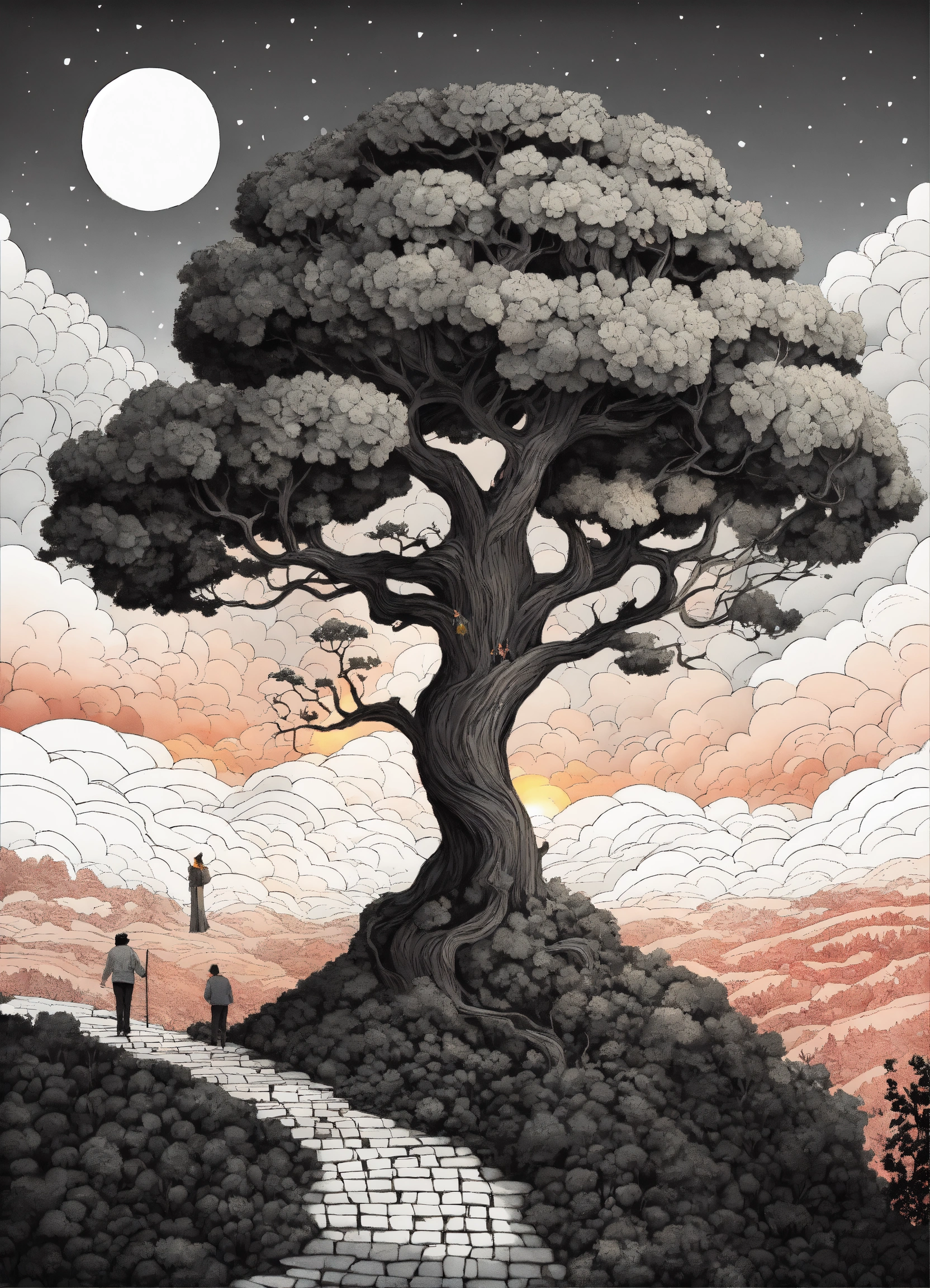 Lexica - Surreal giant tree on top of a hill, detailed, path up the ...