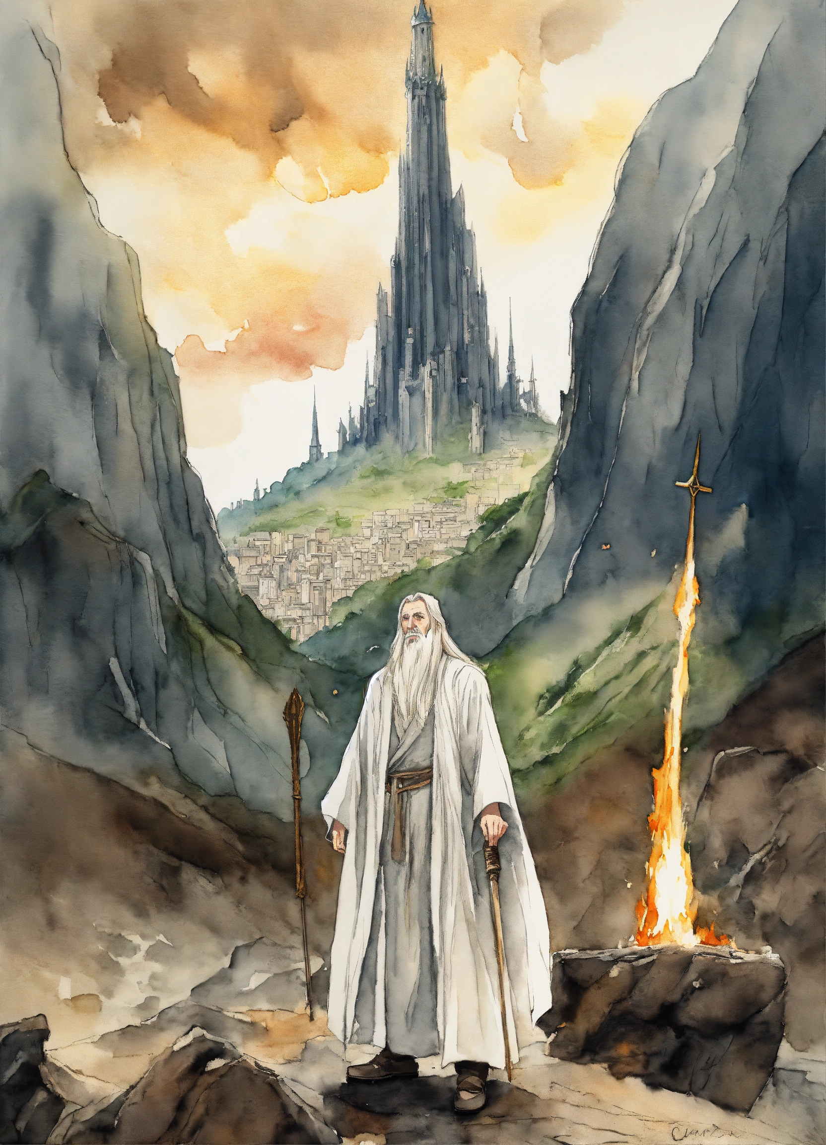 Lexica - Saruman from LOTR with white robes in Vagabond Manga drawing ...