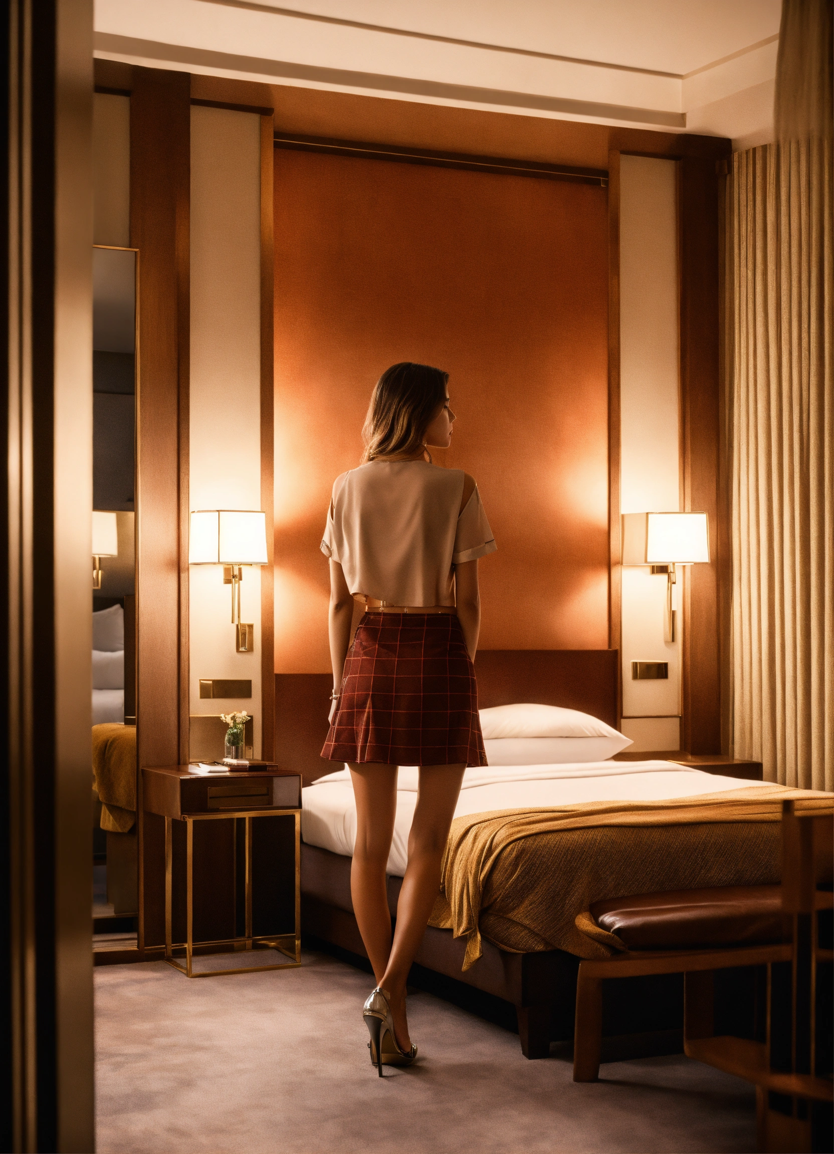 Lexica - Female model Room Hotel alluring clothing back looking over ...