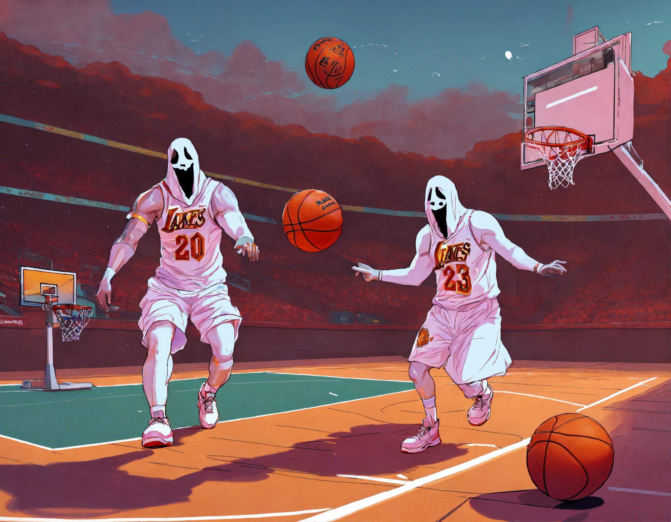 Lexica - Funny couple of ghost palying basketball again lebron james