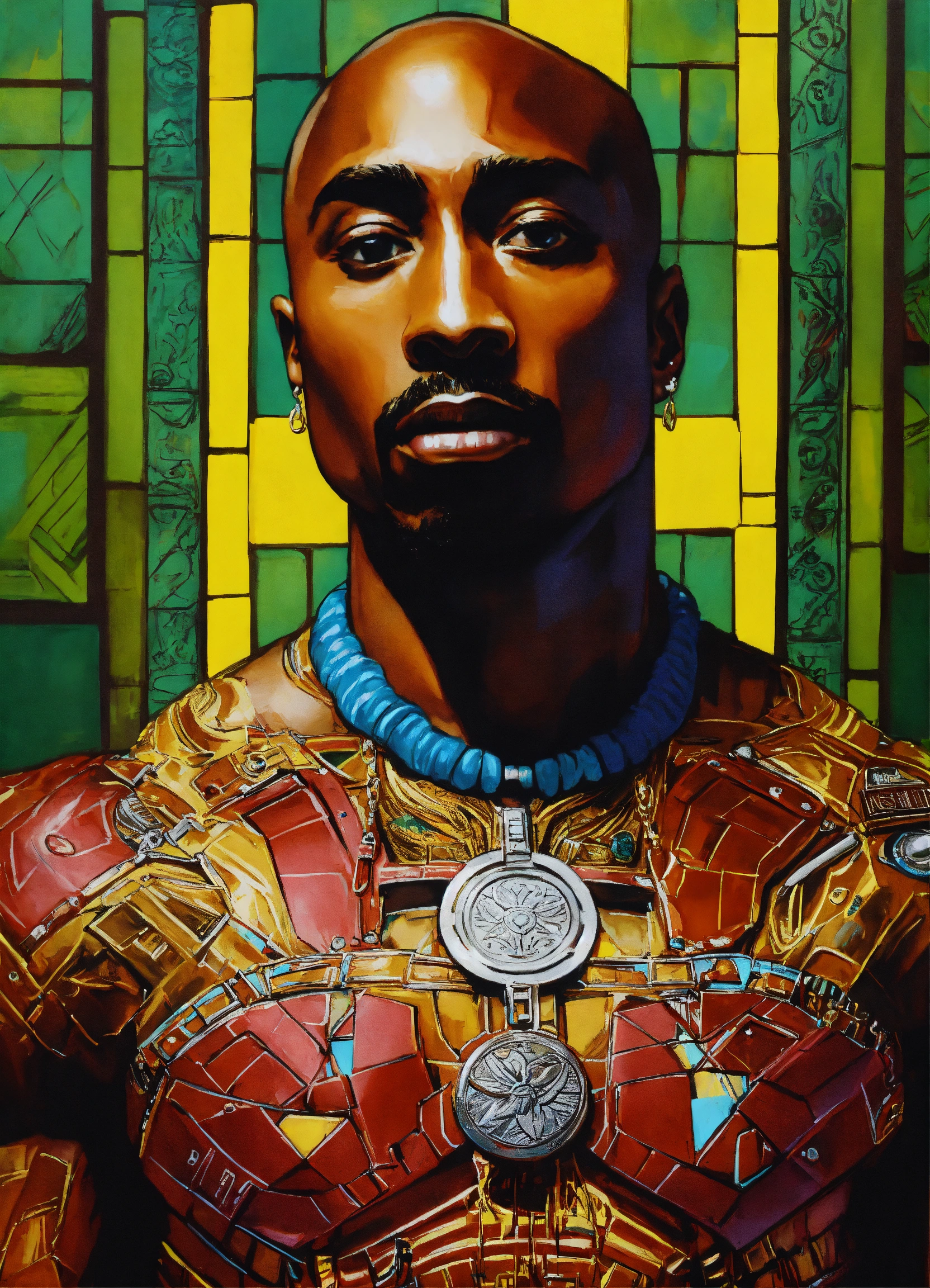 Lexica - Tupac Shakur in Mesoamerican color inspired Iron Man amour