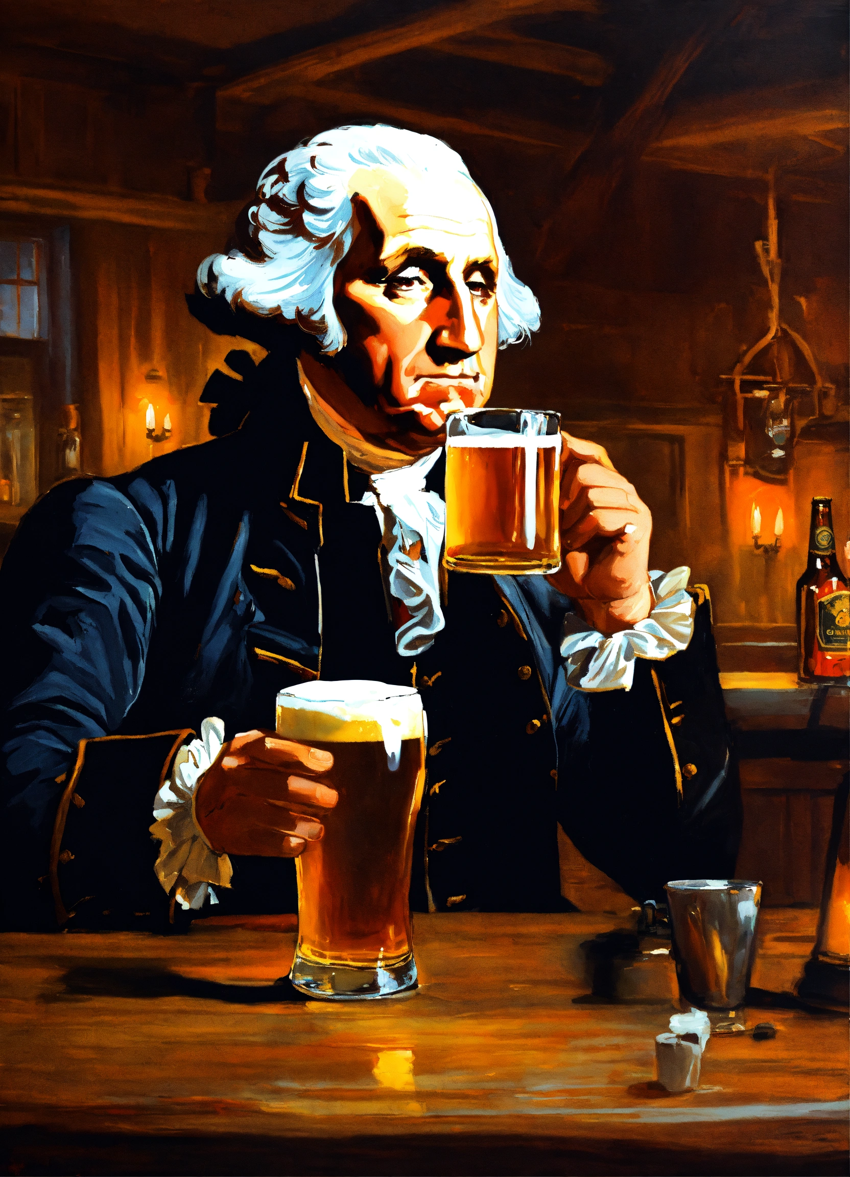 Lexica - Painting of george Washington drinking beer at a bar. Greg ...