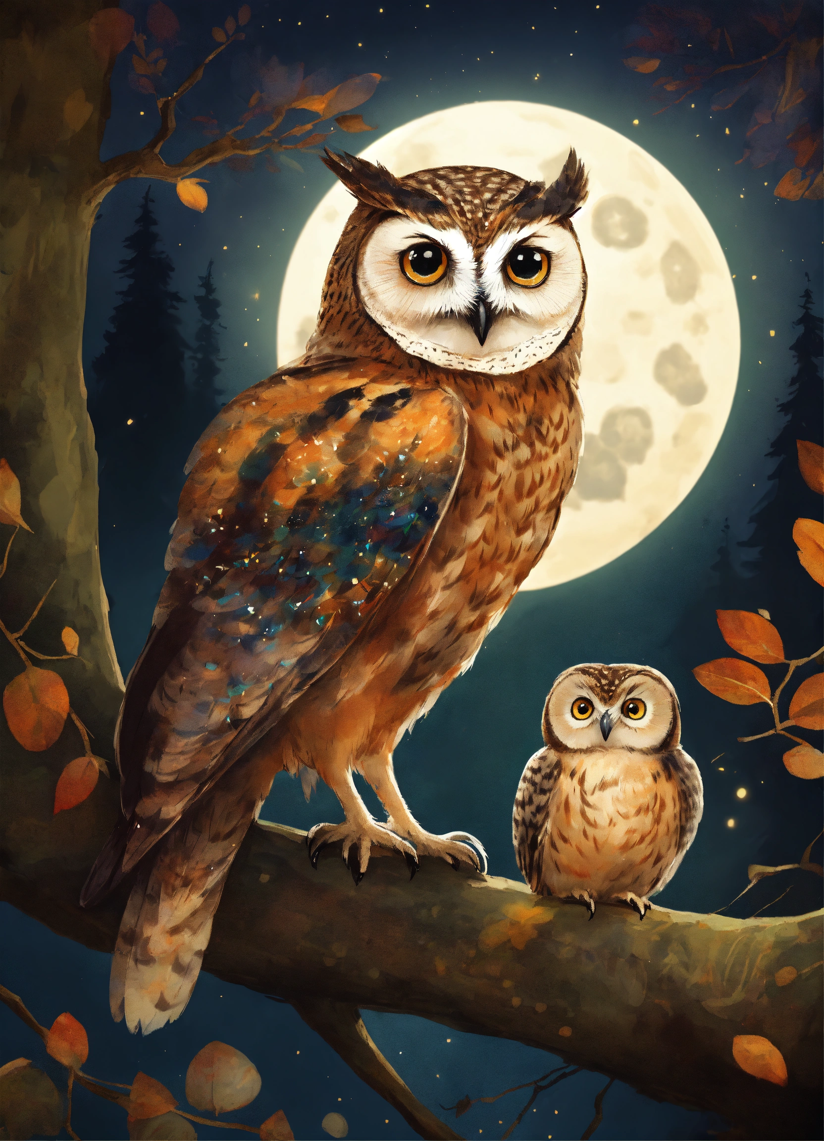 Lexica - Portrait of a small and a large owl, the small owl smiling ...