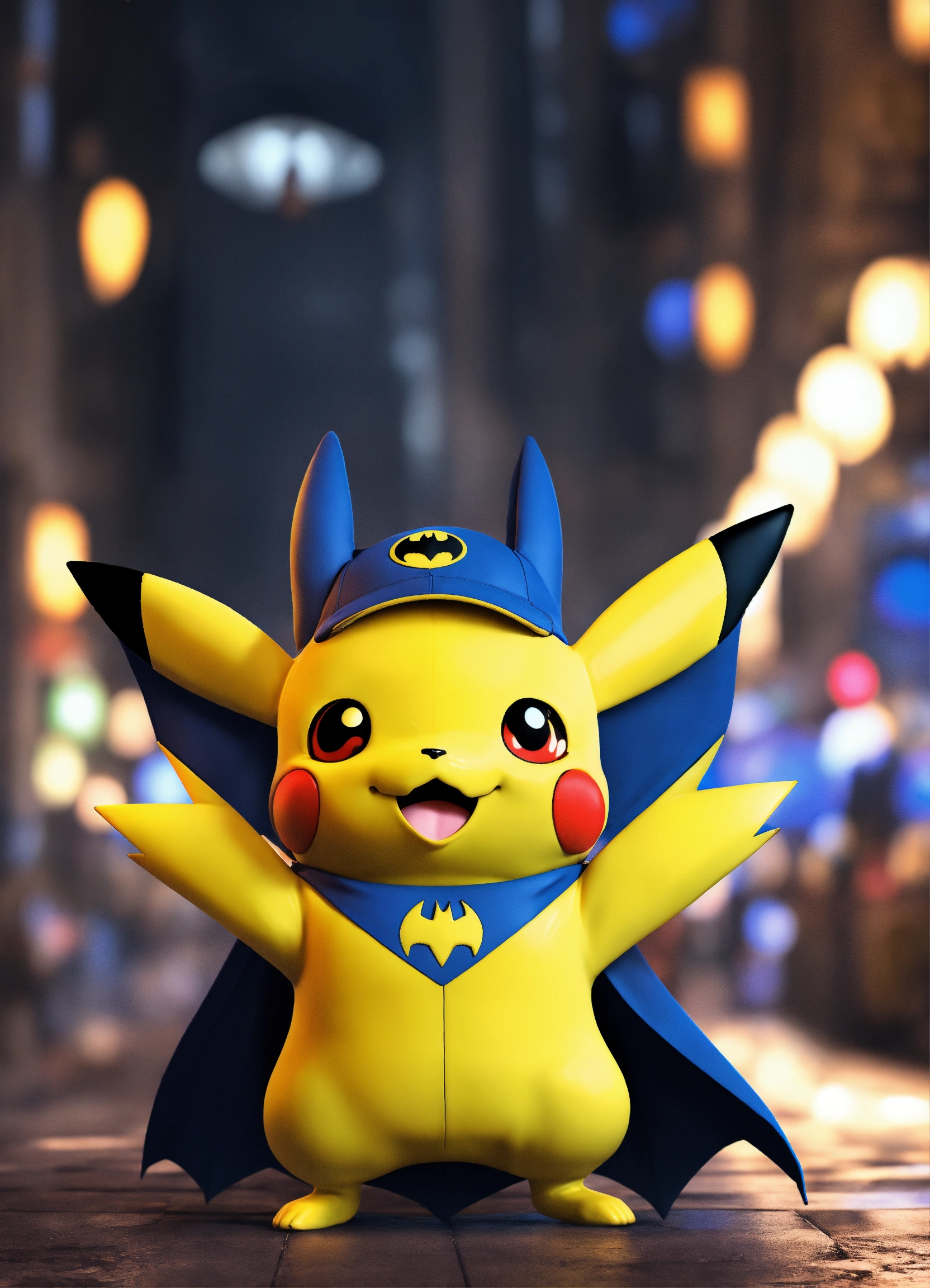 Lexica - A pikachu wearing the cloths of batman ,render oktan 3d