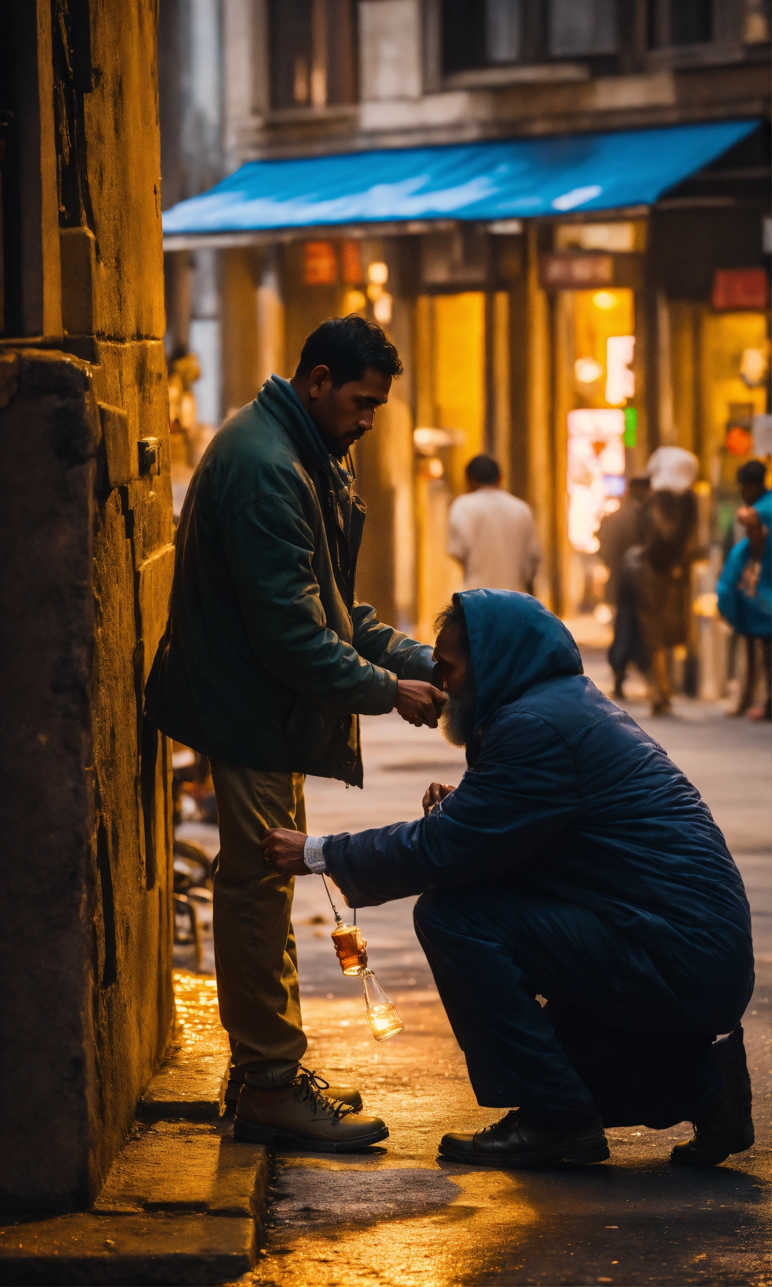 Lexica - A man helping a poor beggar in the street, surreal photo ...