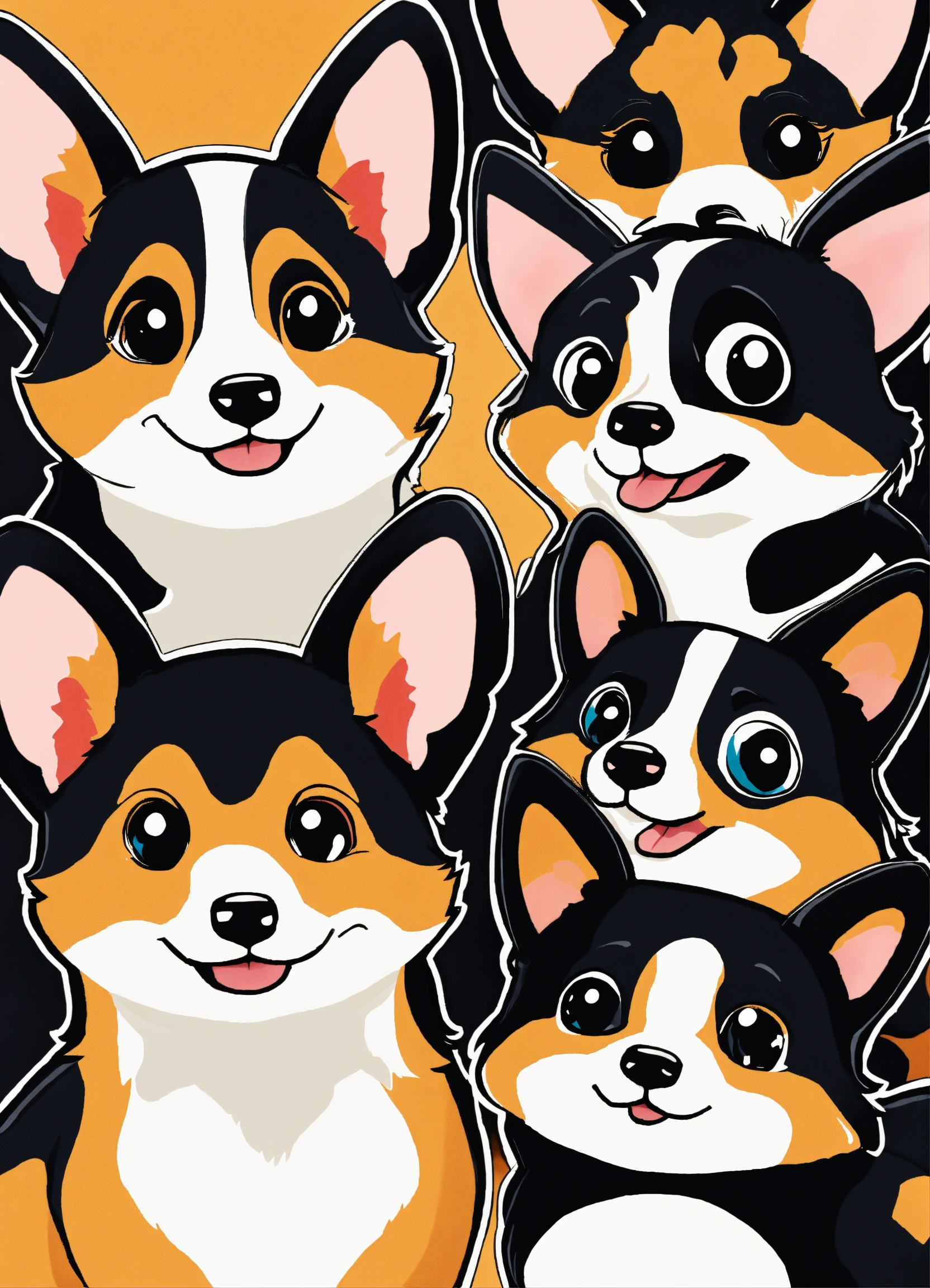 Lexica - 2 cartoon black tri colored corgis with different ...