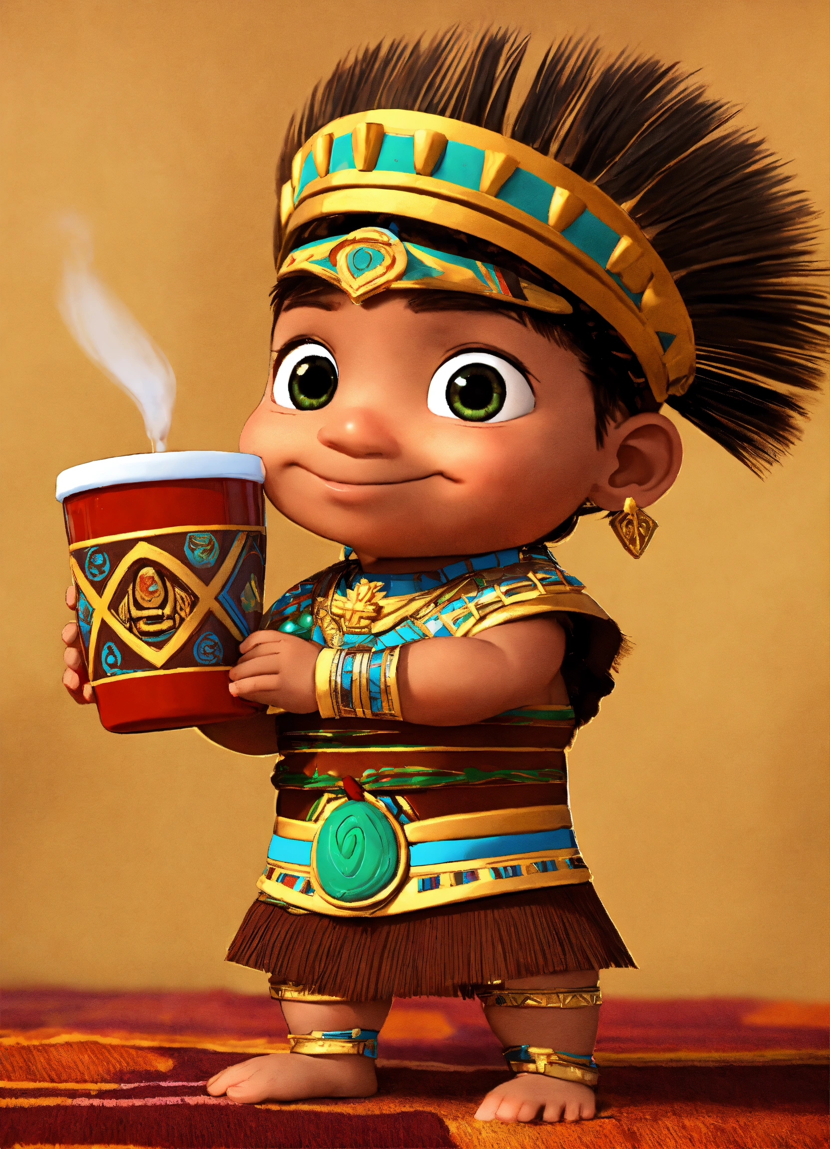 Lexica - Pixar animation of moctezuma as a baby, aztec emperor drinking ...