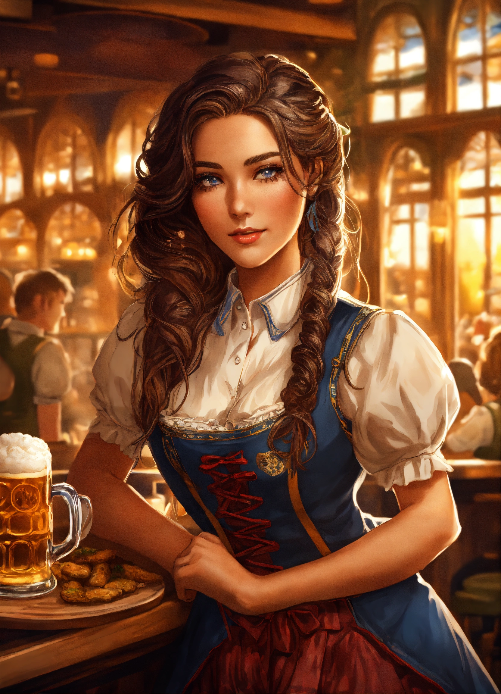 Lexica - "oktoberfest tavern waitress", glossy hair, magical, midnight ...