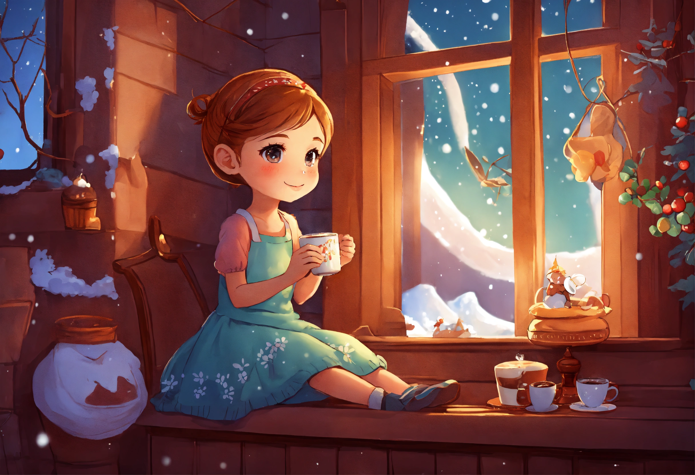 Lexica - Cartoon fairy taie style image little girl sitting in room ...