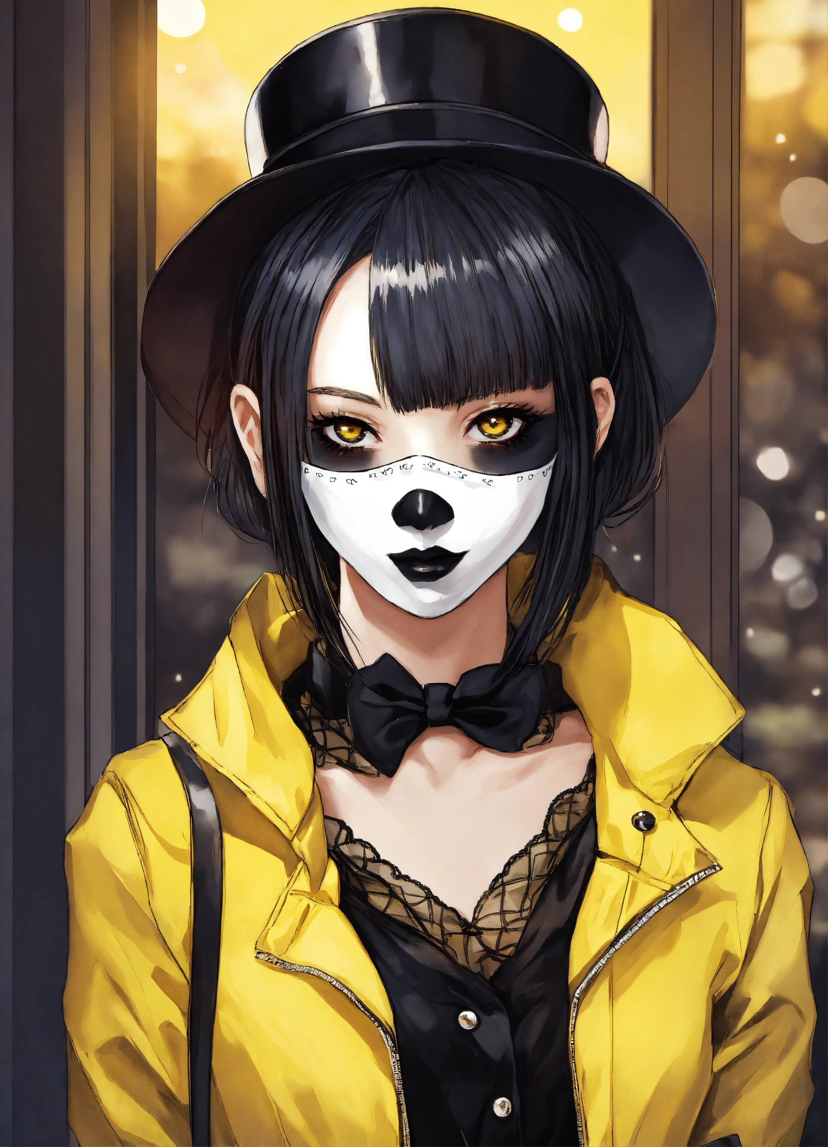 Lexica - Manga of a goth Female with mime mask, elegant yellow clothes ...