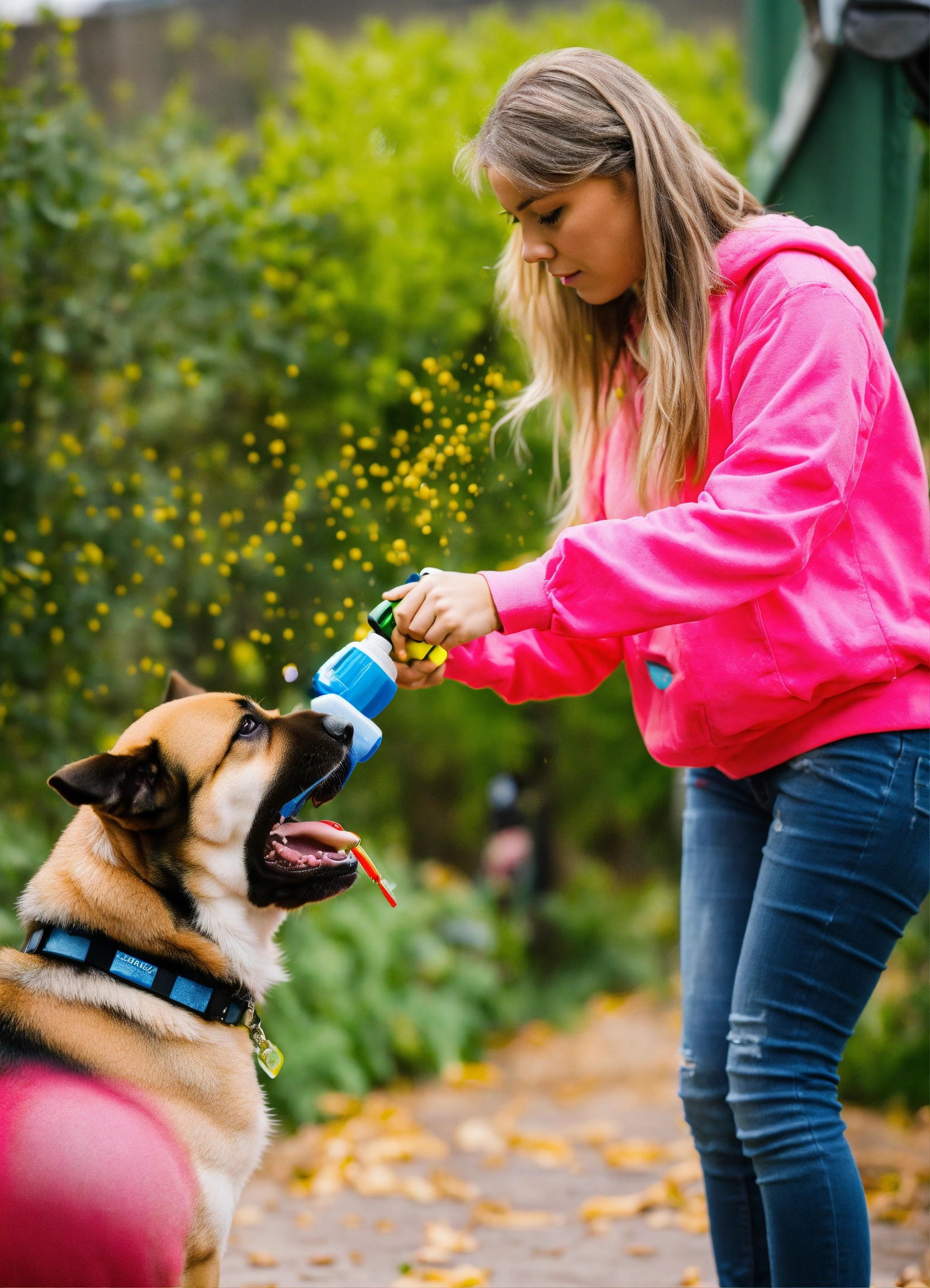 Lexica - Girl spraying pepper spray on dog.