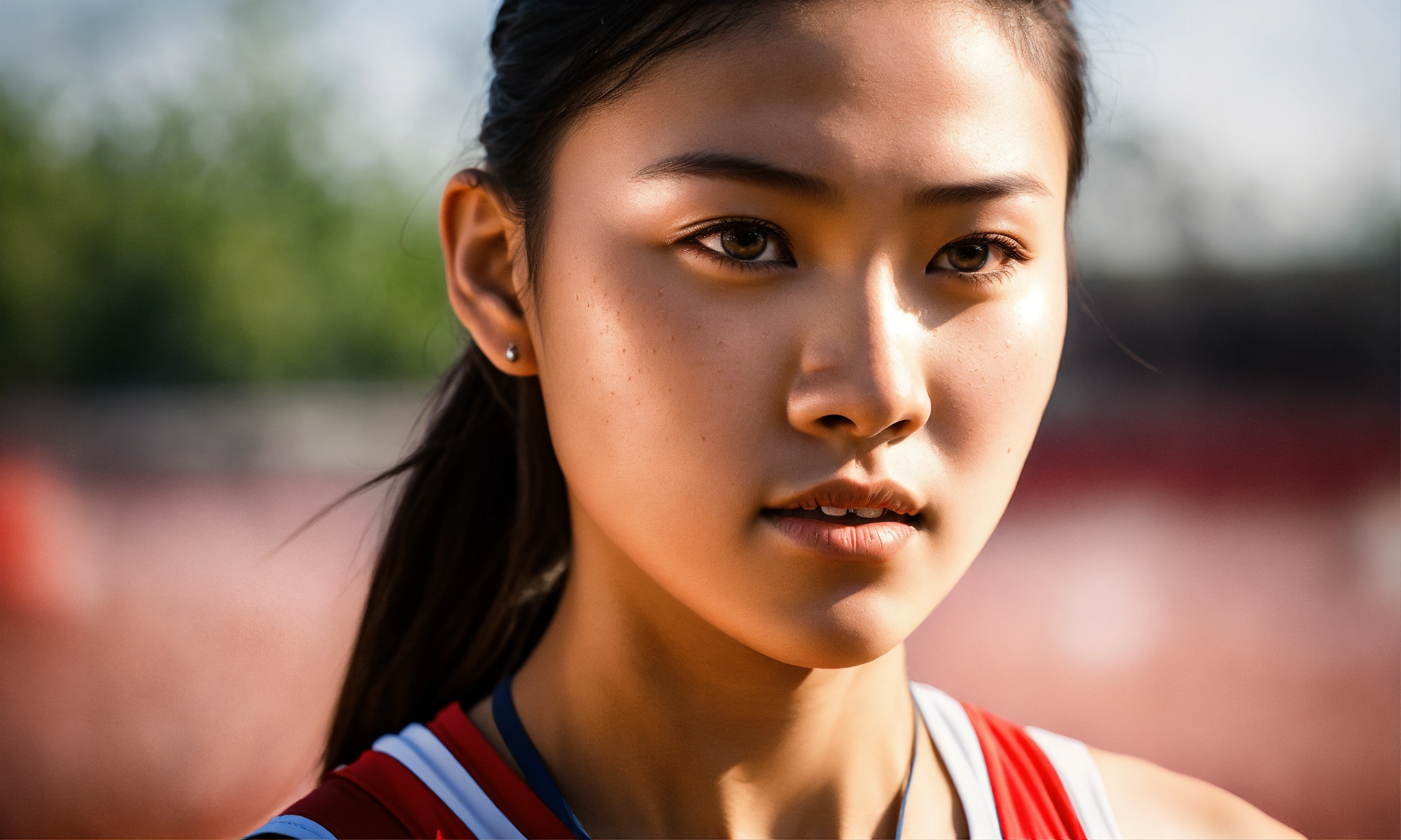 Lexica - Mid-day at a track field. Close-up shot of an 18-year-old ...